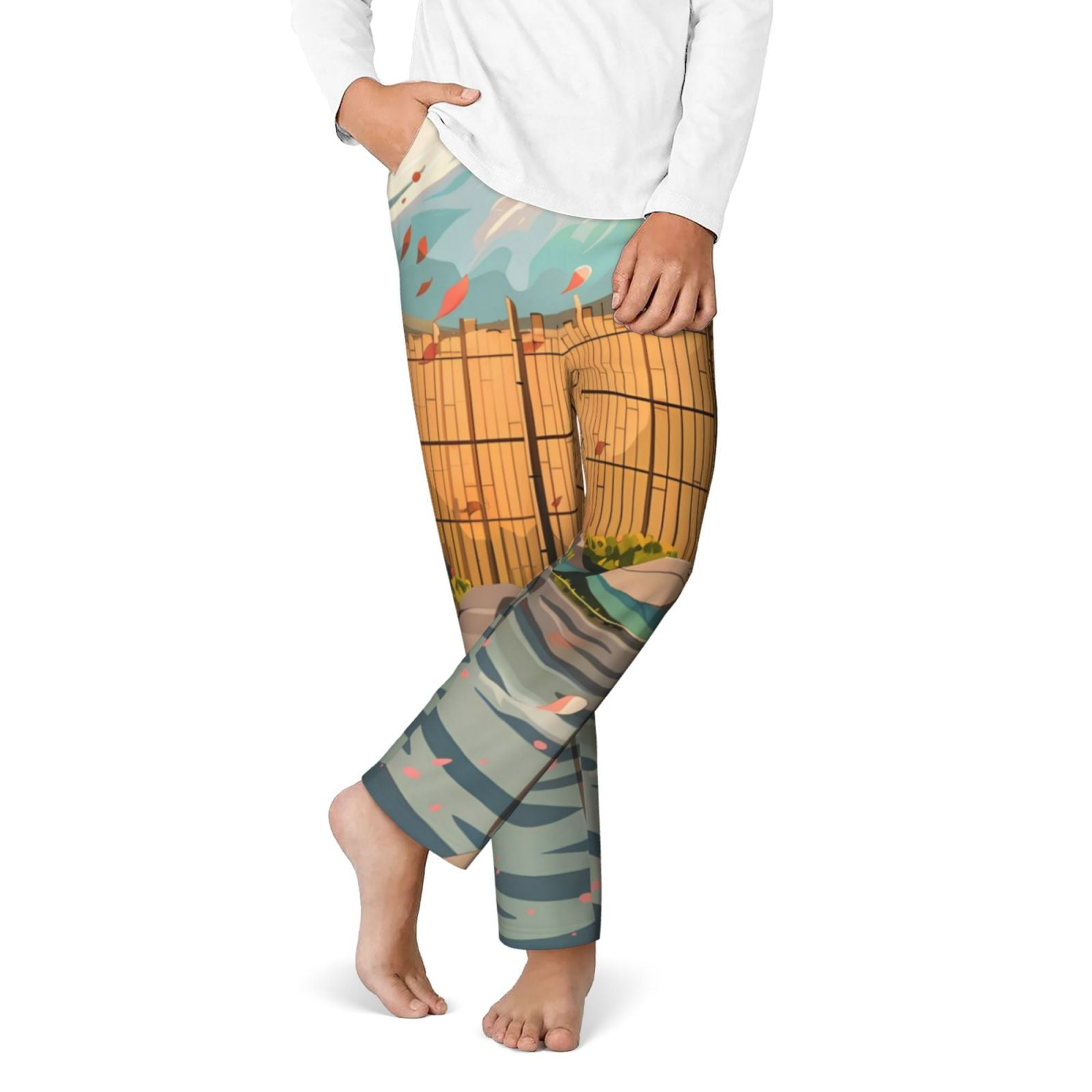 Qekee Tranquil Garden Landscape Print Kids Pajama Pants, Teenagers ...