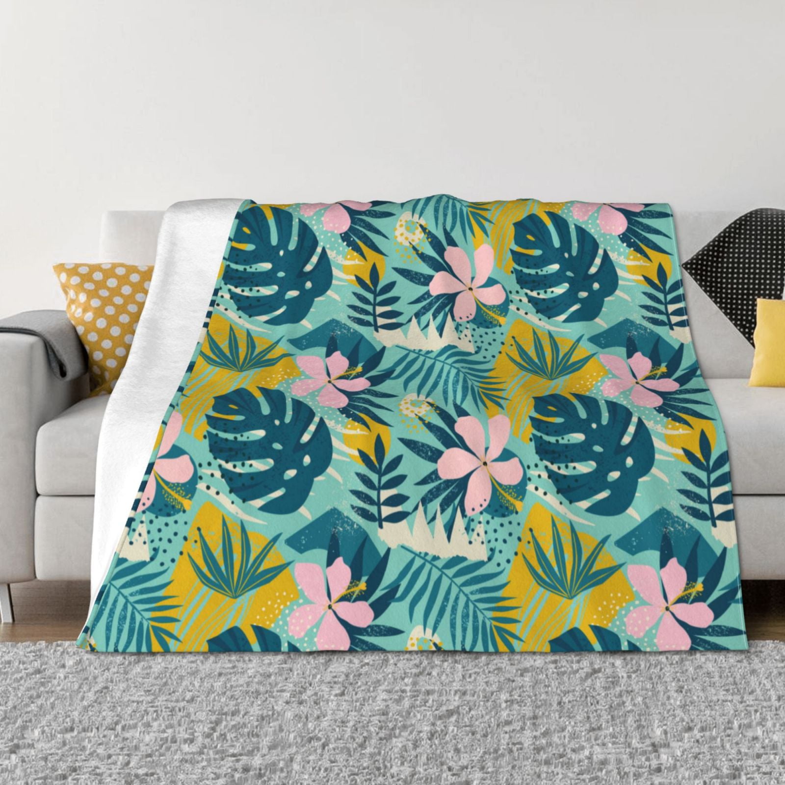 Qekee Tropical Floral print Throw Blanket, Cotton Flannel Home Decor ...