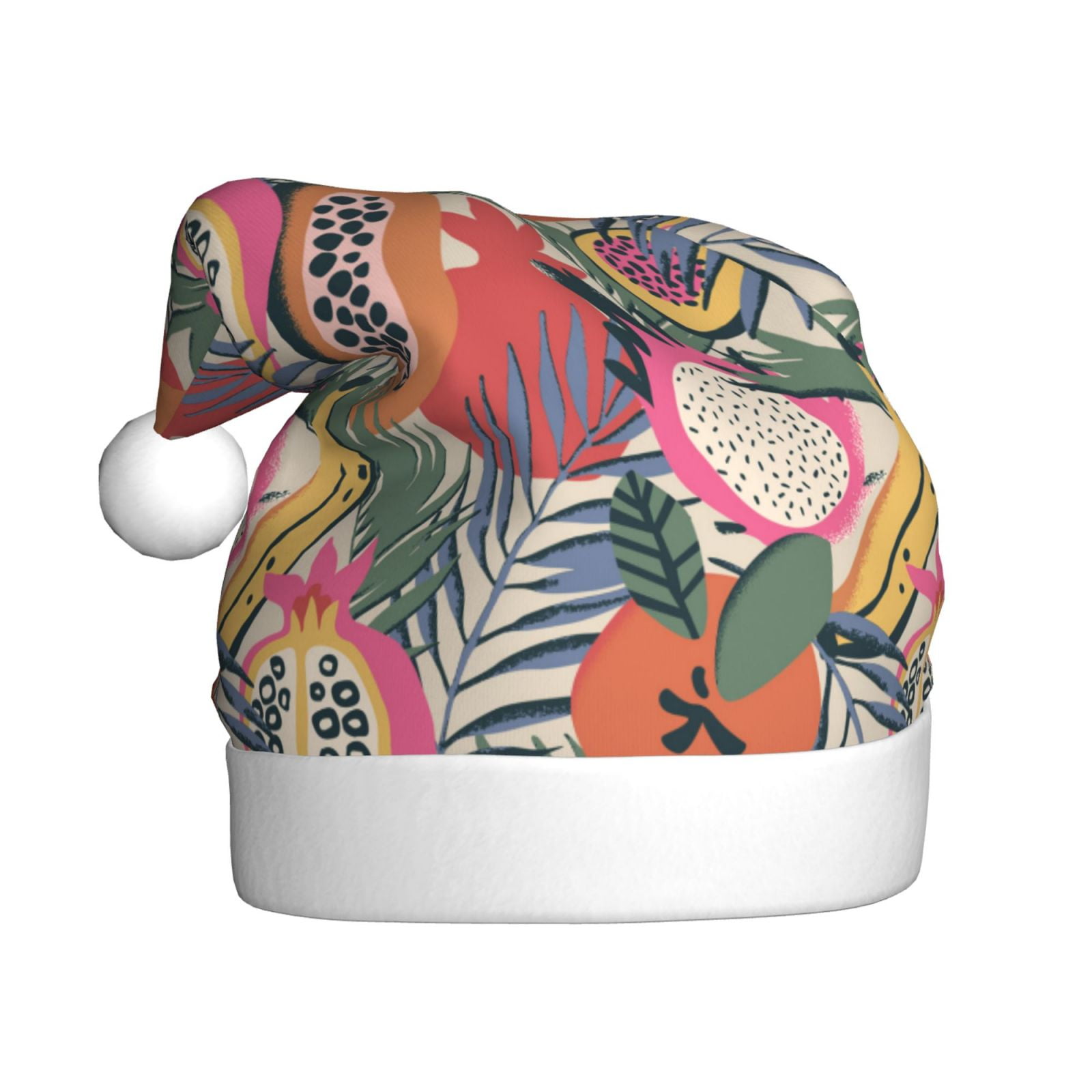 Qekee Tropical Fruit for Fluffy Red Santa Hats Set Plush Brim and Liner ...
