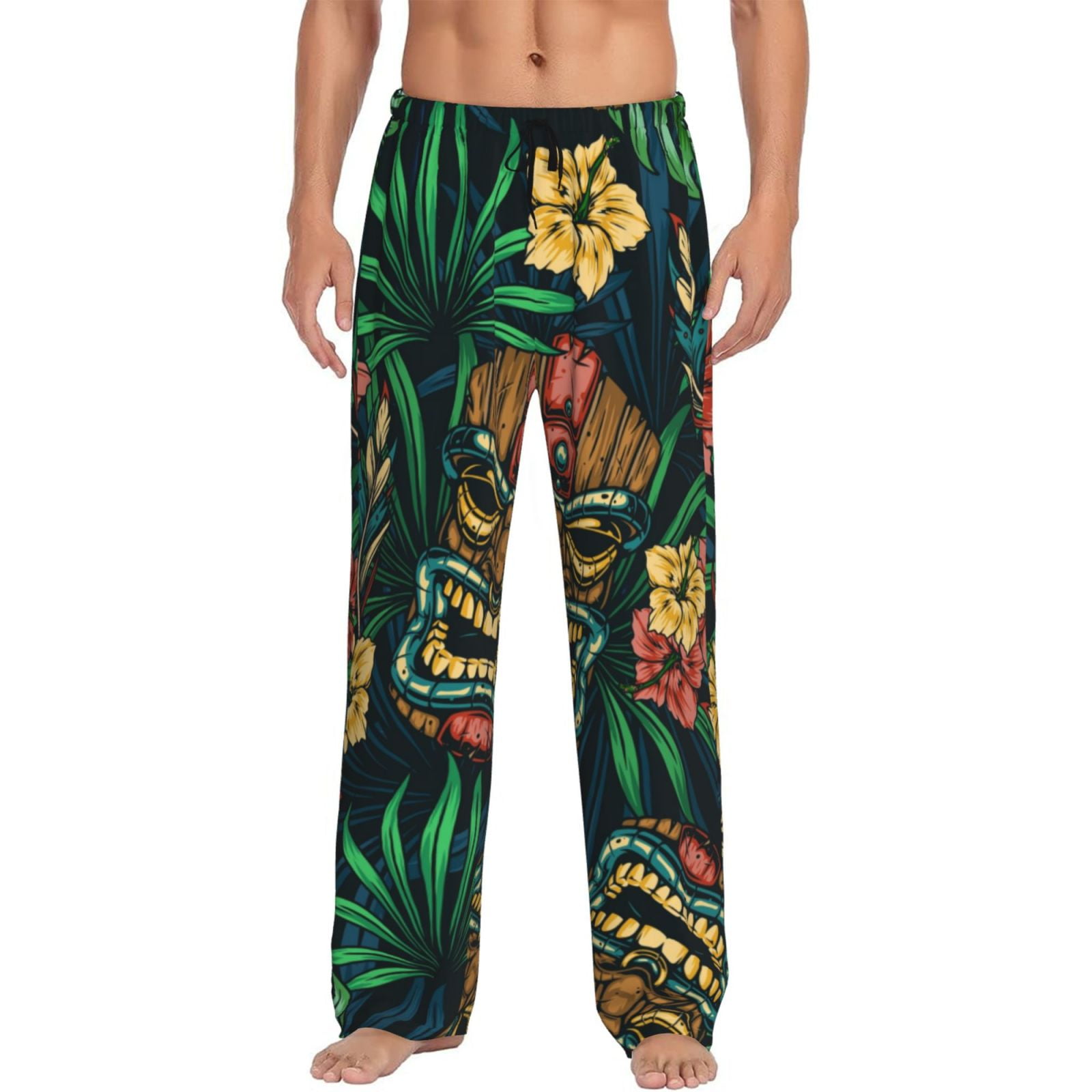 Qekee Tropical Tribe Mask Pattern Men's Straigh Pajama Pant，Lounge ...