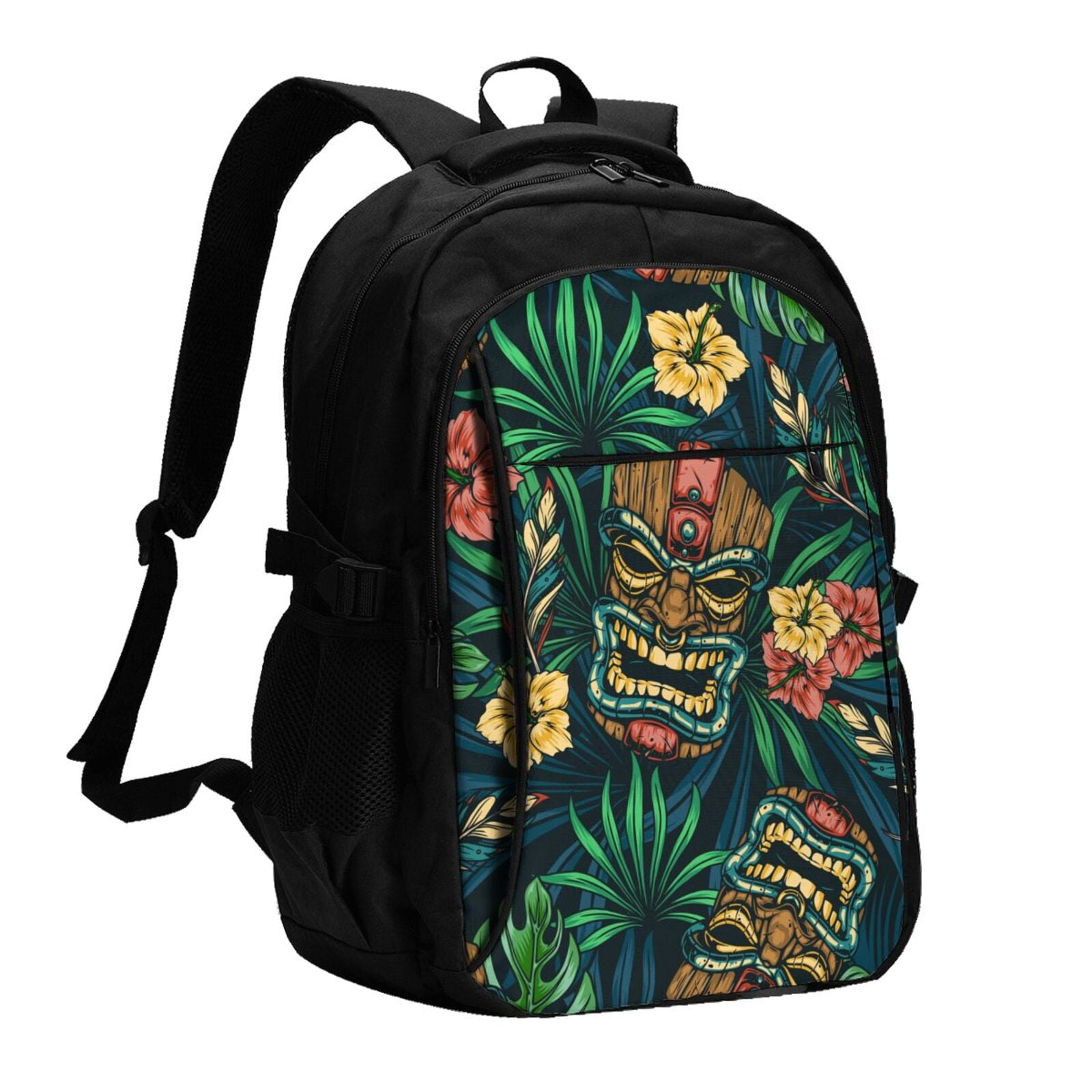 Qekee Tropical Tribe Mask Print Travel Laptop Backpack Waterproof ...