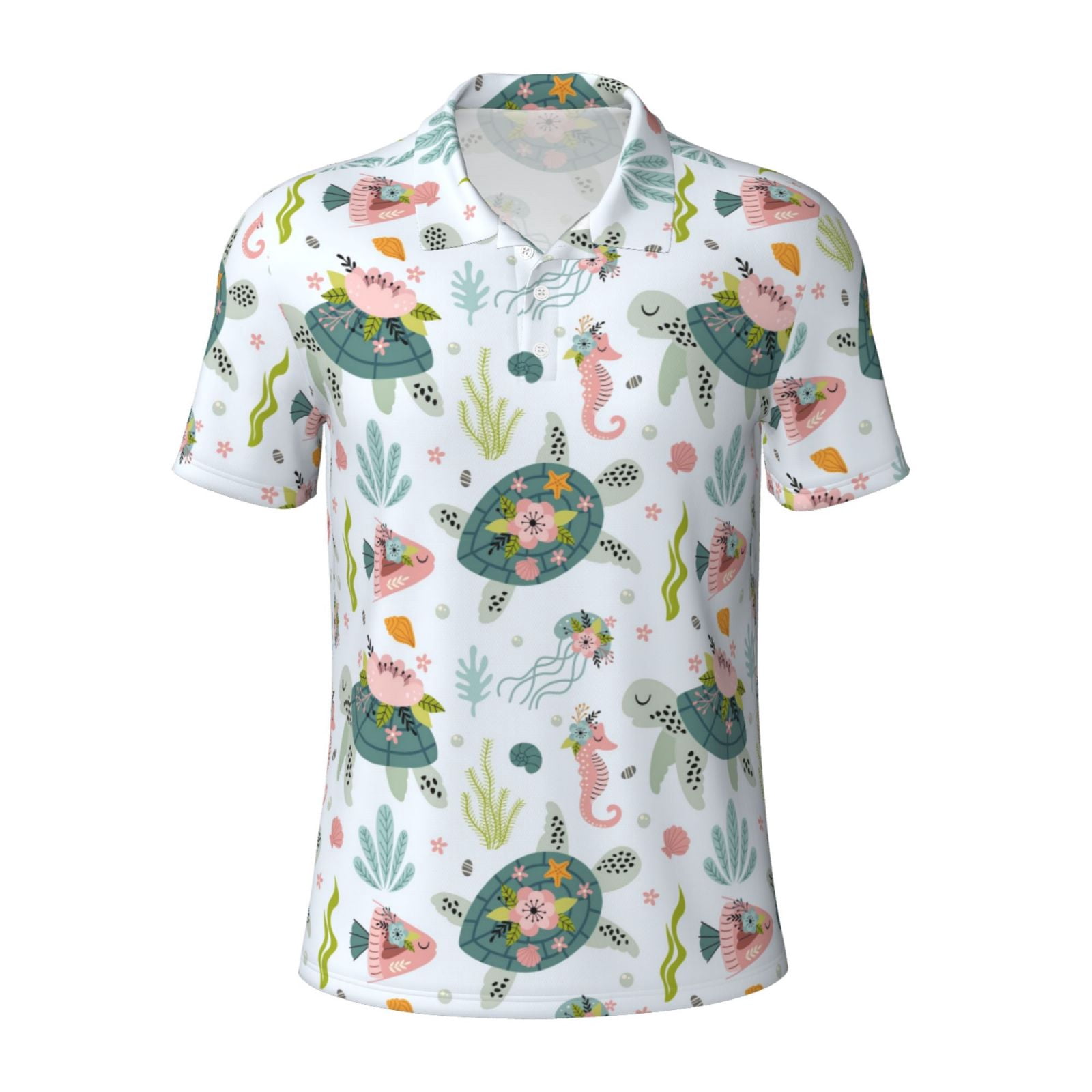 Qekee Turtle and Sea Life for Mens Polo Shirts Casual Short Sleeve ...