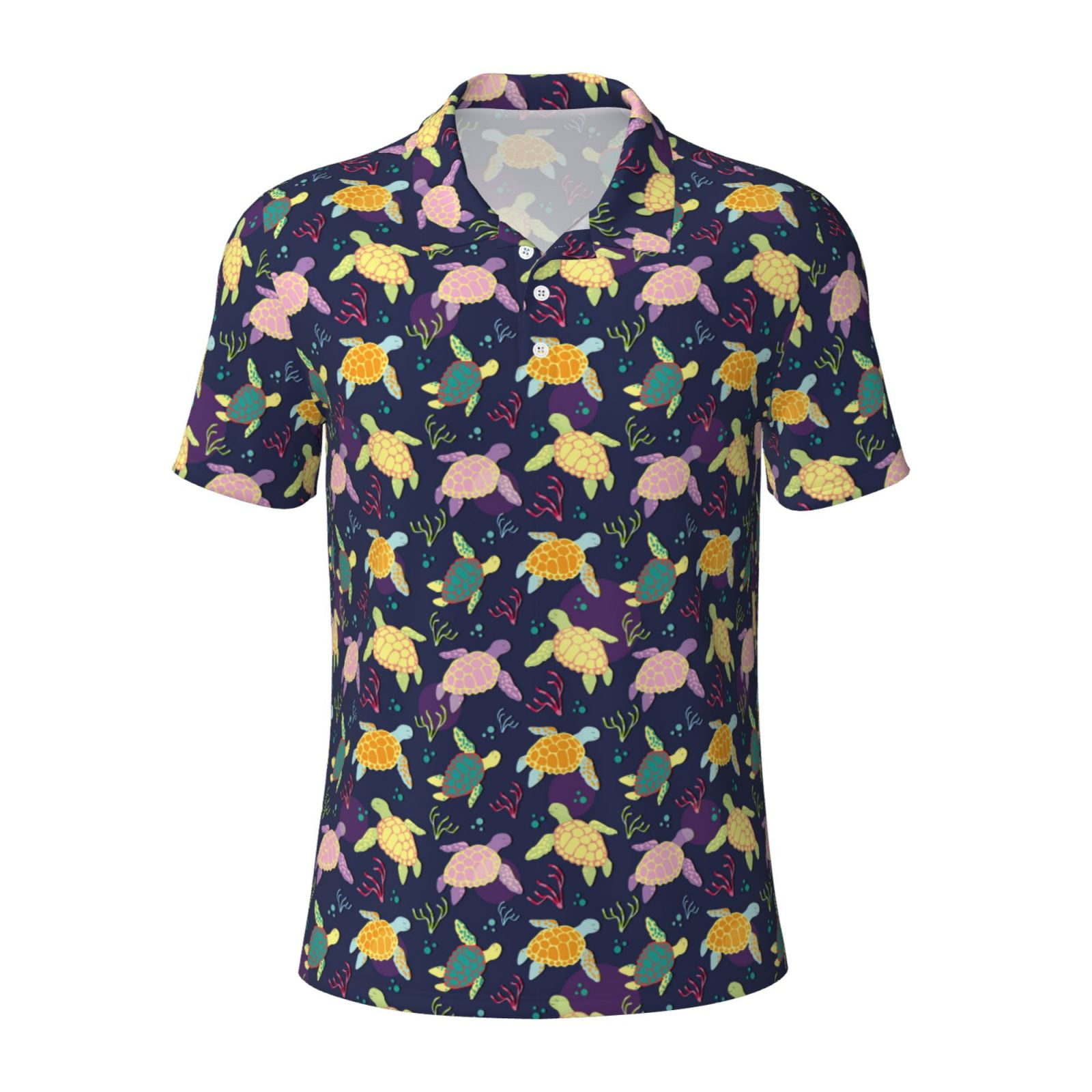 Qekee Turtle for Mens Polo Shirts Casual Short Sleeve Button Down Polo ...