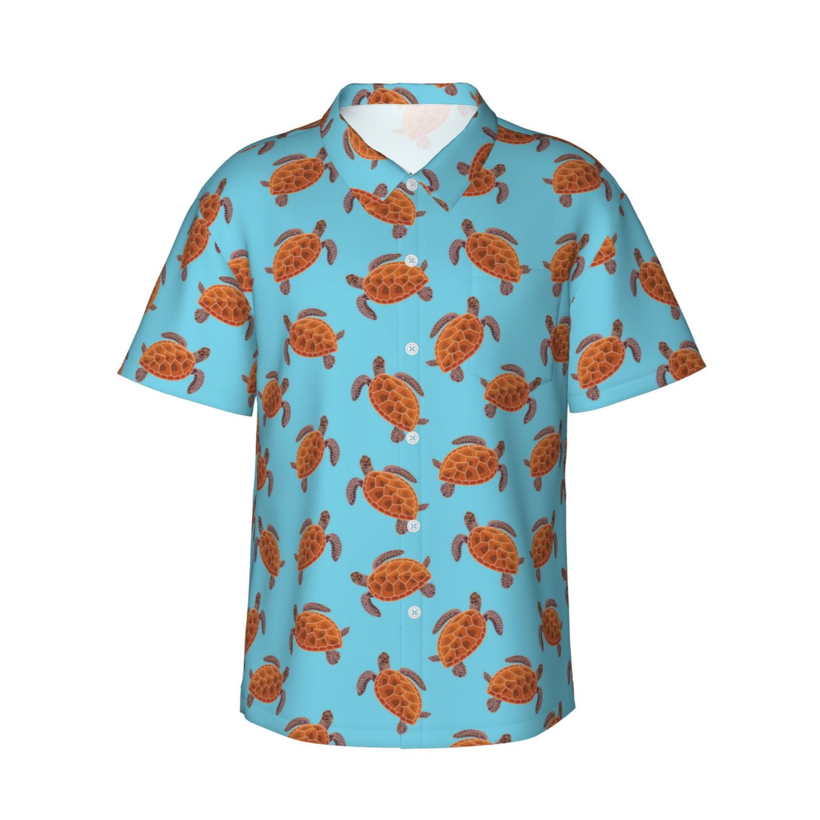 Qekee Turtle print Hawaiian Shirt for Men Short Sleeve Button Down ...