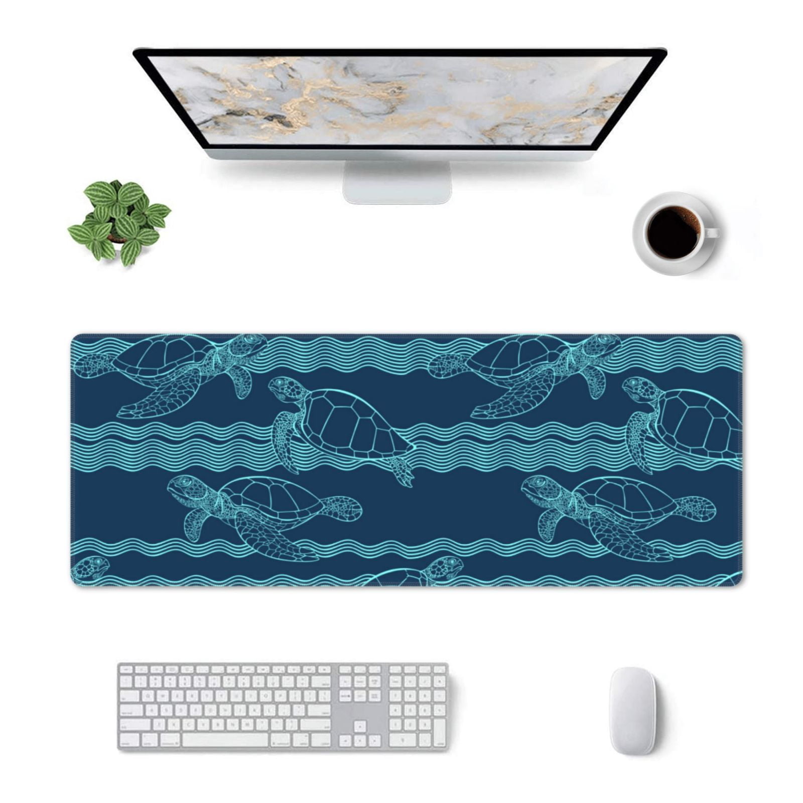 Qekee Turtles and Waves Print Mouse Pad,Desk Pad Protector,Office Desk ...