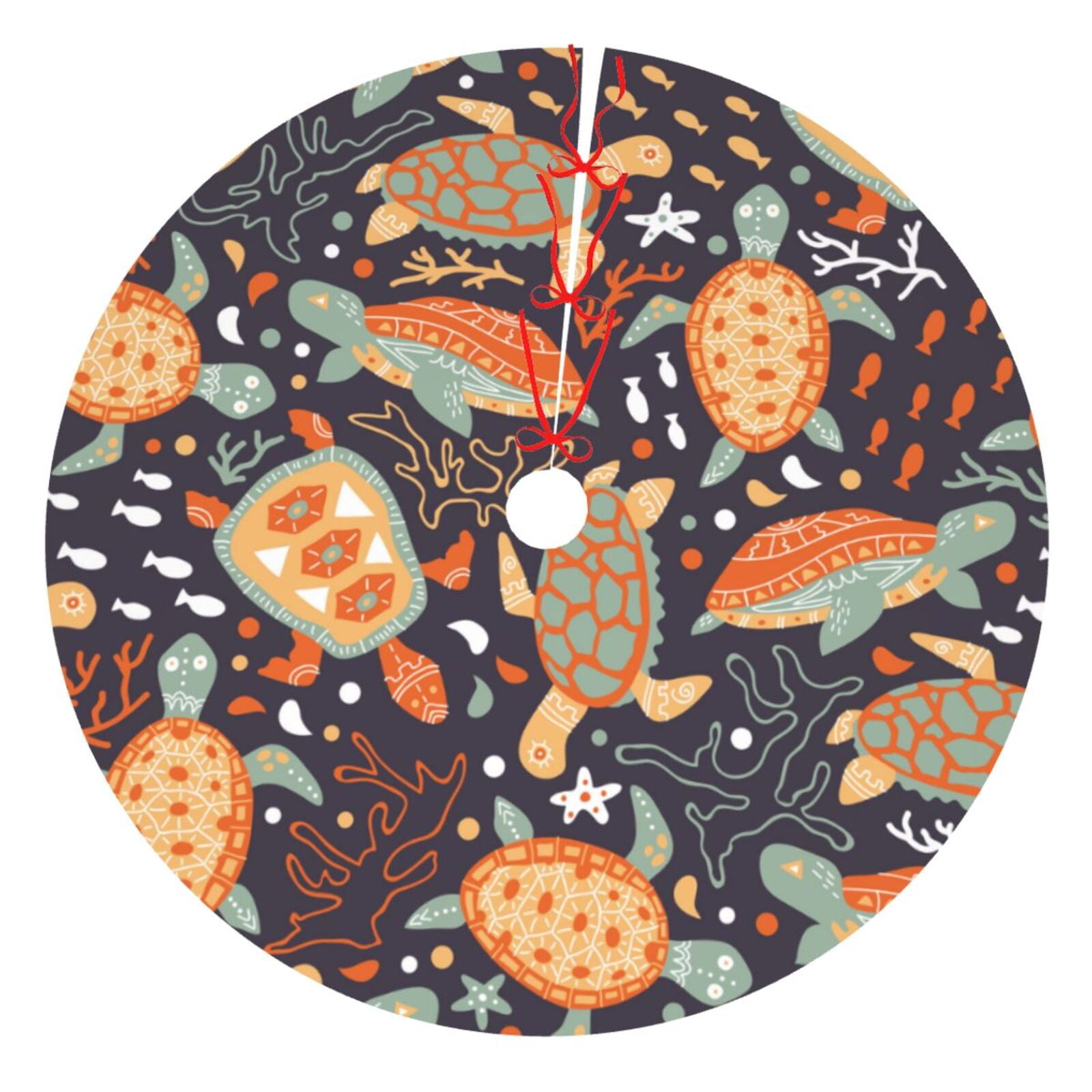 Qekee Turtles and Sea Plants print Christmas Tree Skirt Red Tree Skirt ...