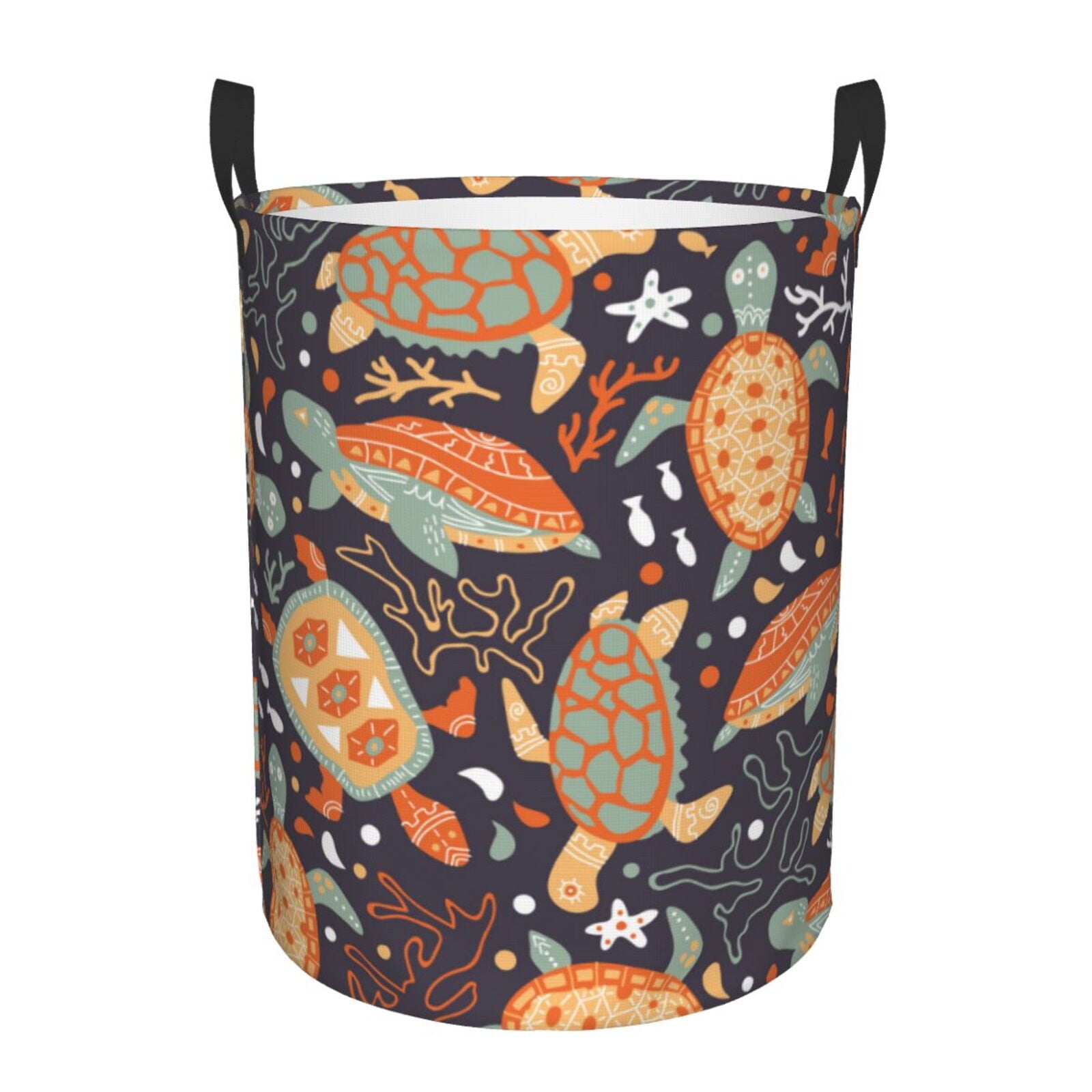 Qekee Turtles and Sea Plants print Laundry Hamper Basket, Hamper Basket ...