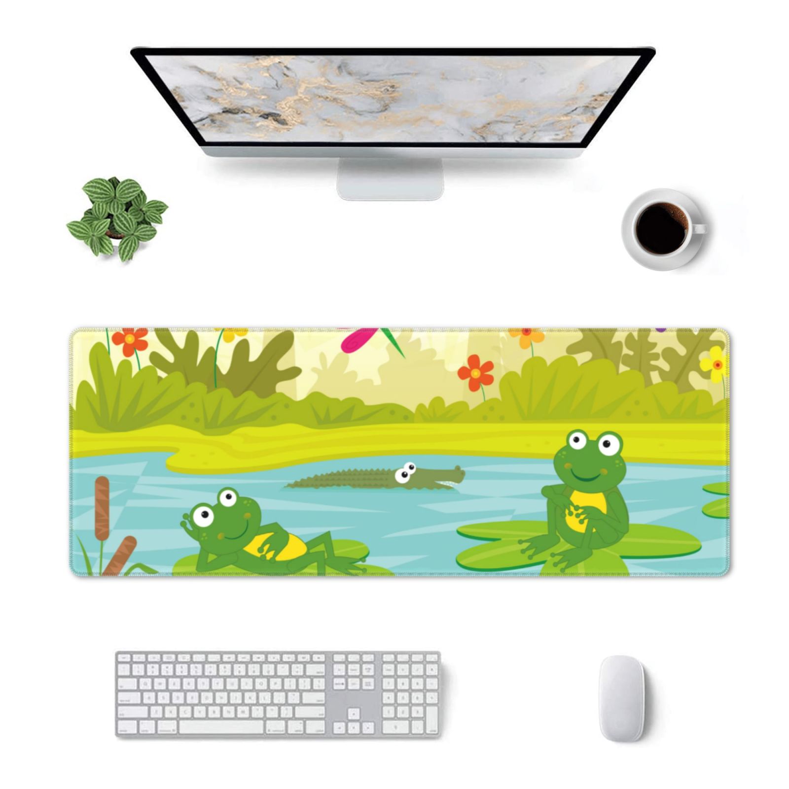 Qekee Two Frogs Are Sitting On Water Lilies Print Mouse Pad,Desk Pad ...