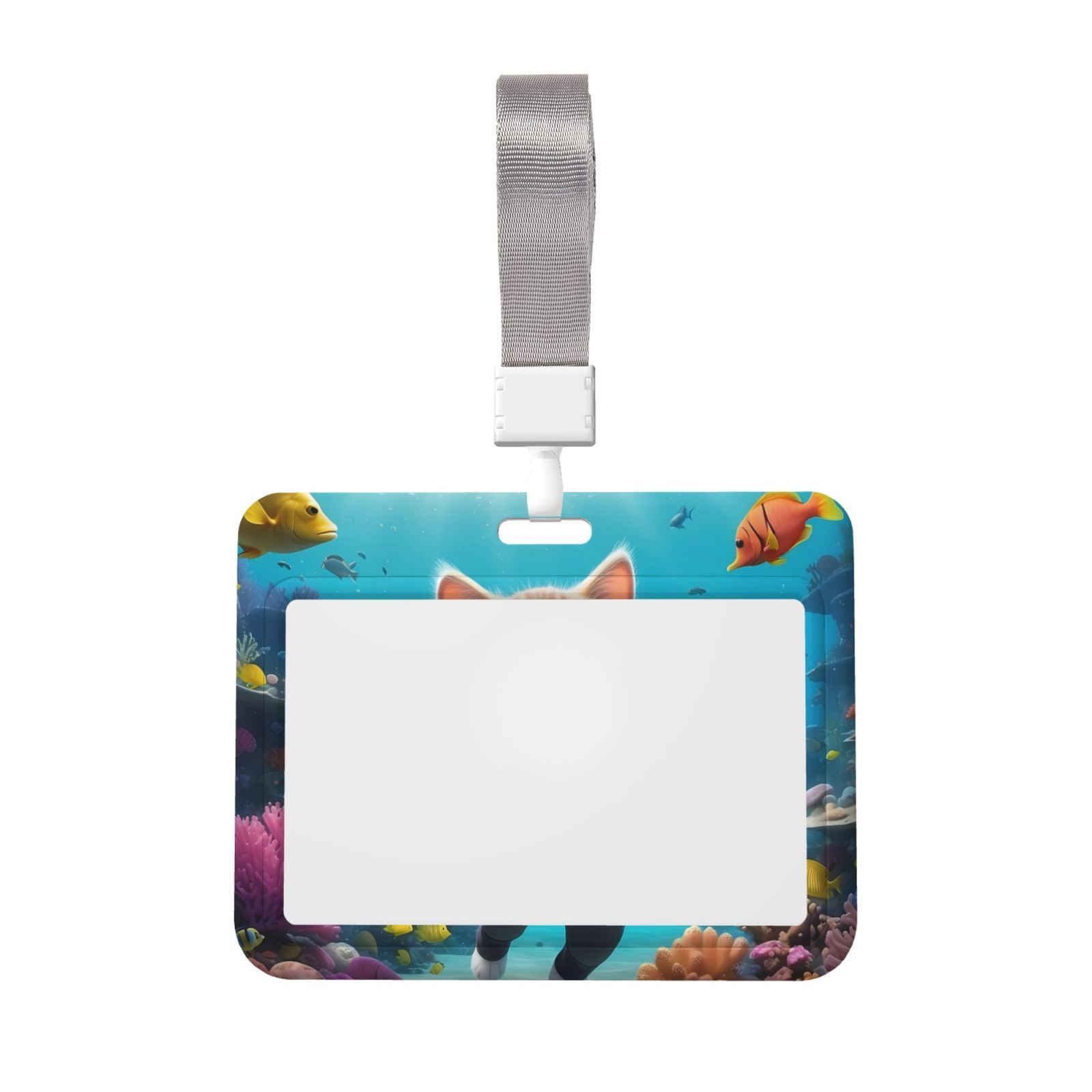 Qekee Underwater Diving Cat Print Card Badge Holder,Clear Name Tag ID ...