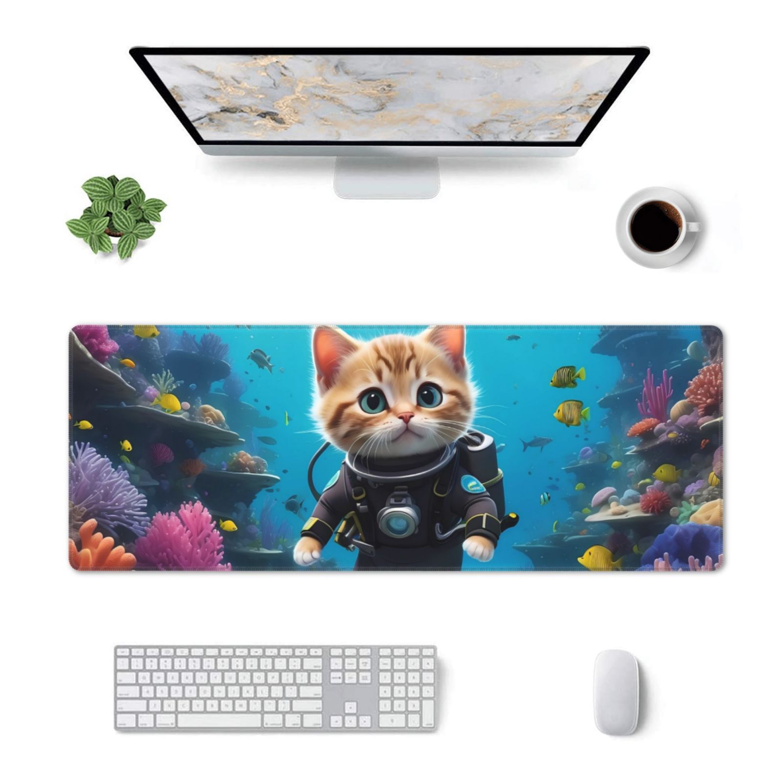 Qekee Underwater Diving Cat Print Mouse Pad,Desk Pad Protector,Office ...