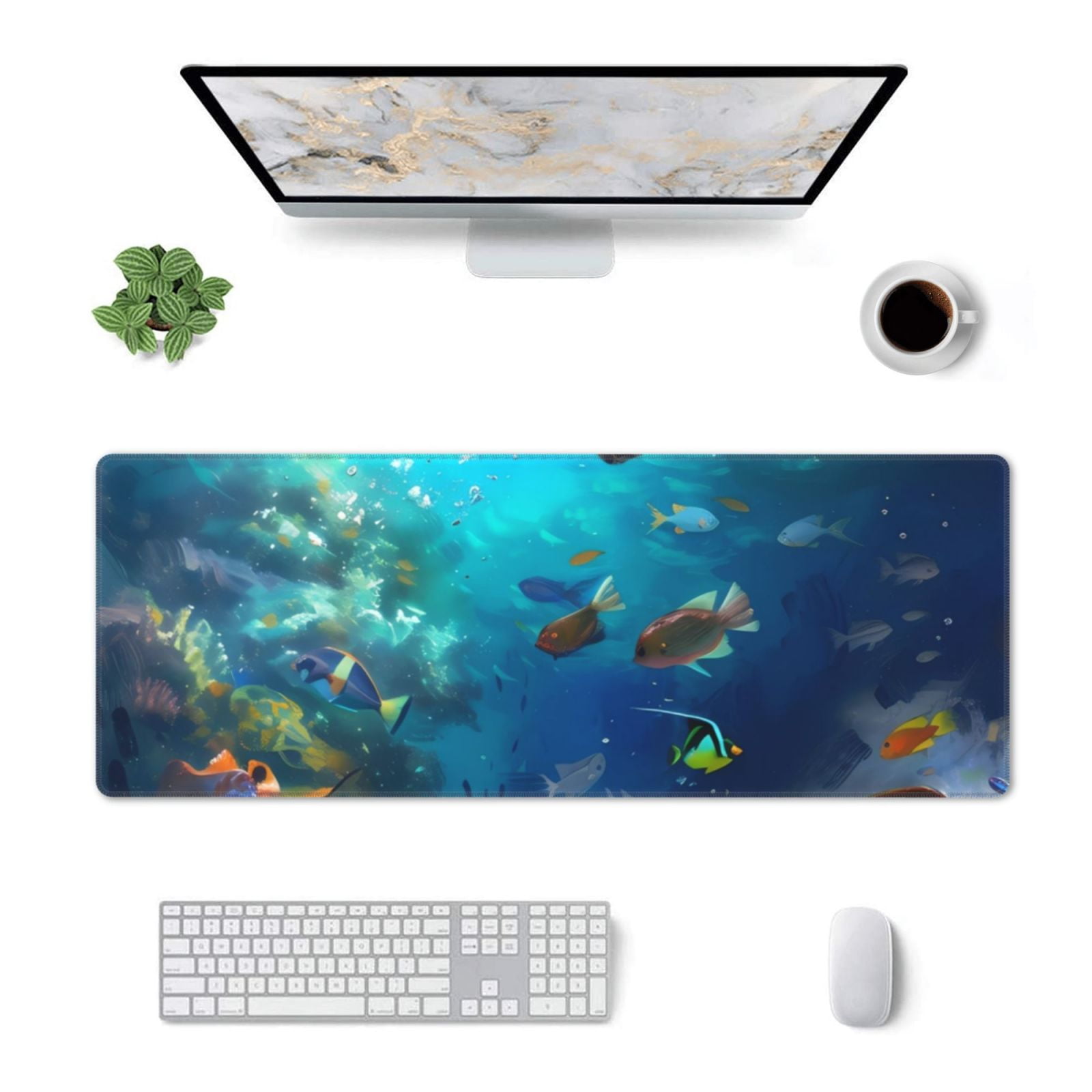 Qekee Underwater Fish Turtle Print Mouse Pad,Desk Pad Protector,Office ...