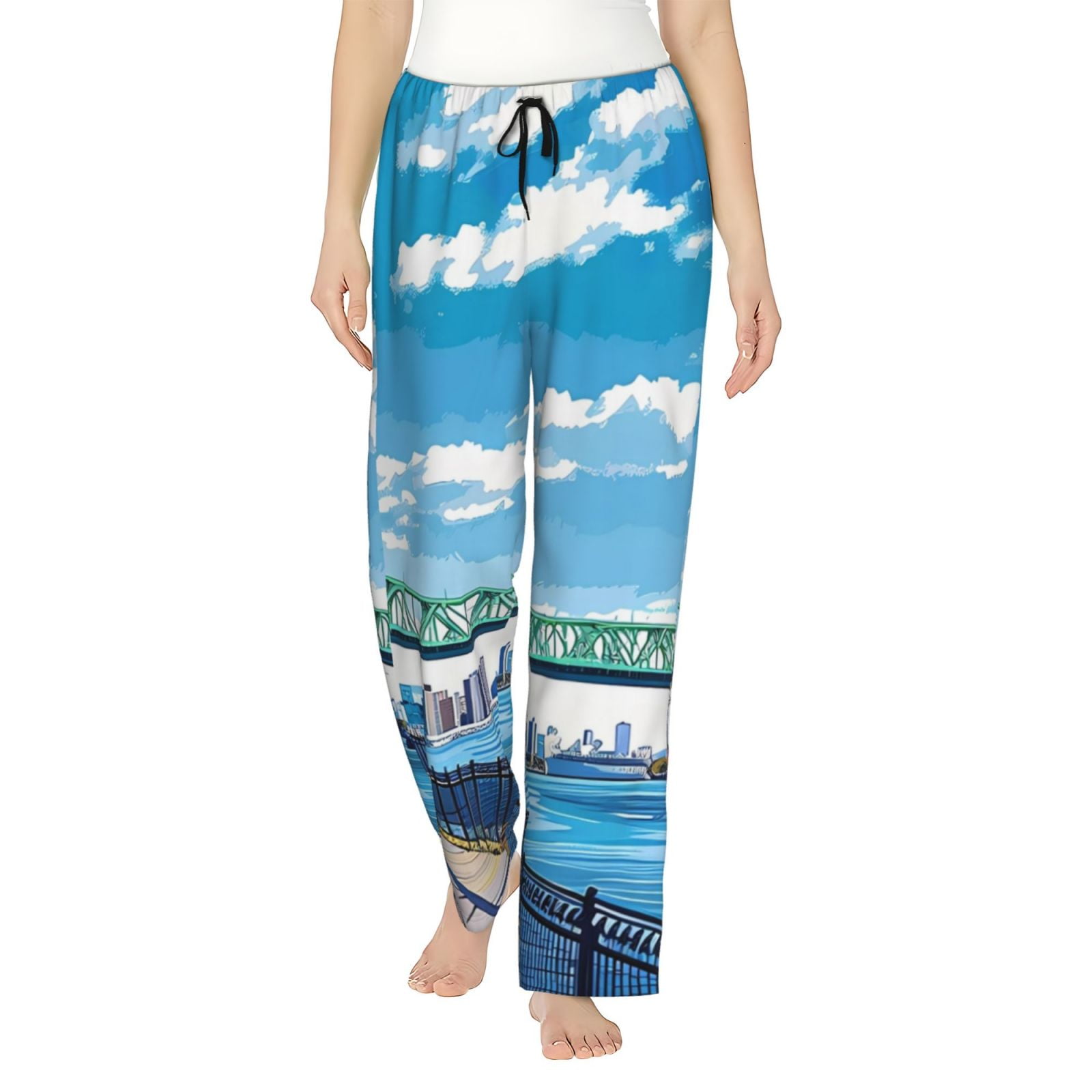 Qekee Urban Riverside Clock Tower Print Women Lounge Pants,Pajama Pants ...