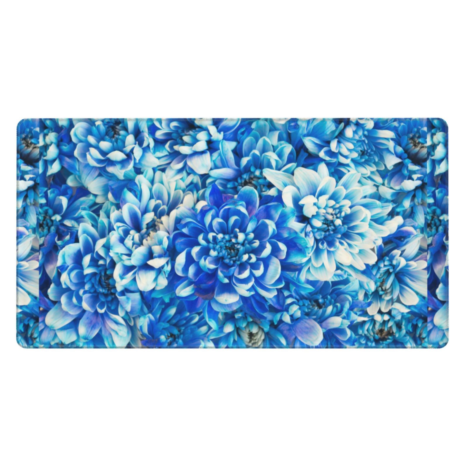 Qekee Vibrant Blue Floral Print Desk Pad Protector,Mouse Pad,Office ...