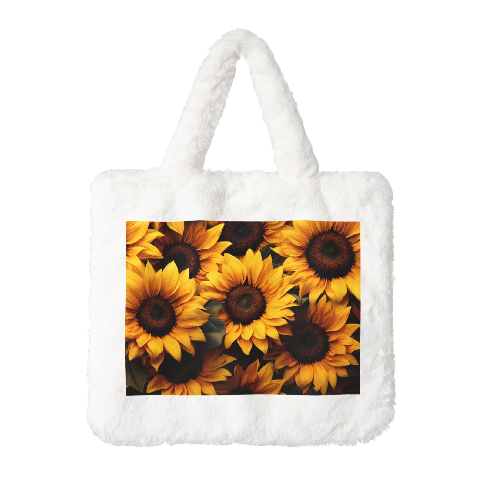 Qekee Vibrant Sunflower Blooms Print Plush Underarm Bag, Ladies Fluffy ...