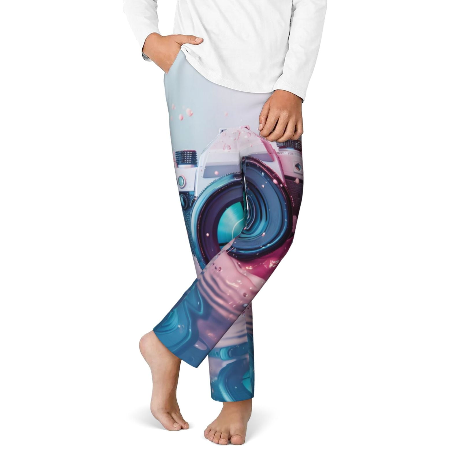 Qekee Vintage Camera Splash Art Print Kids Pajama Pants, Teenagers ...