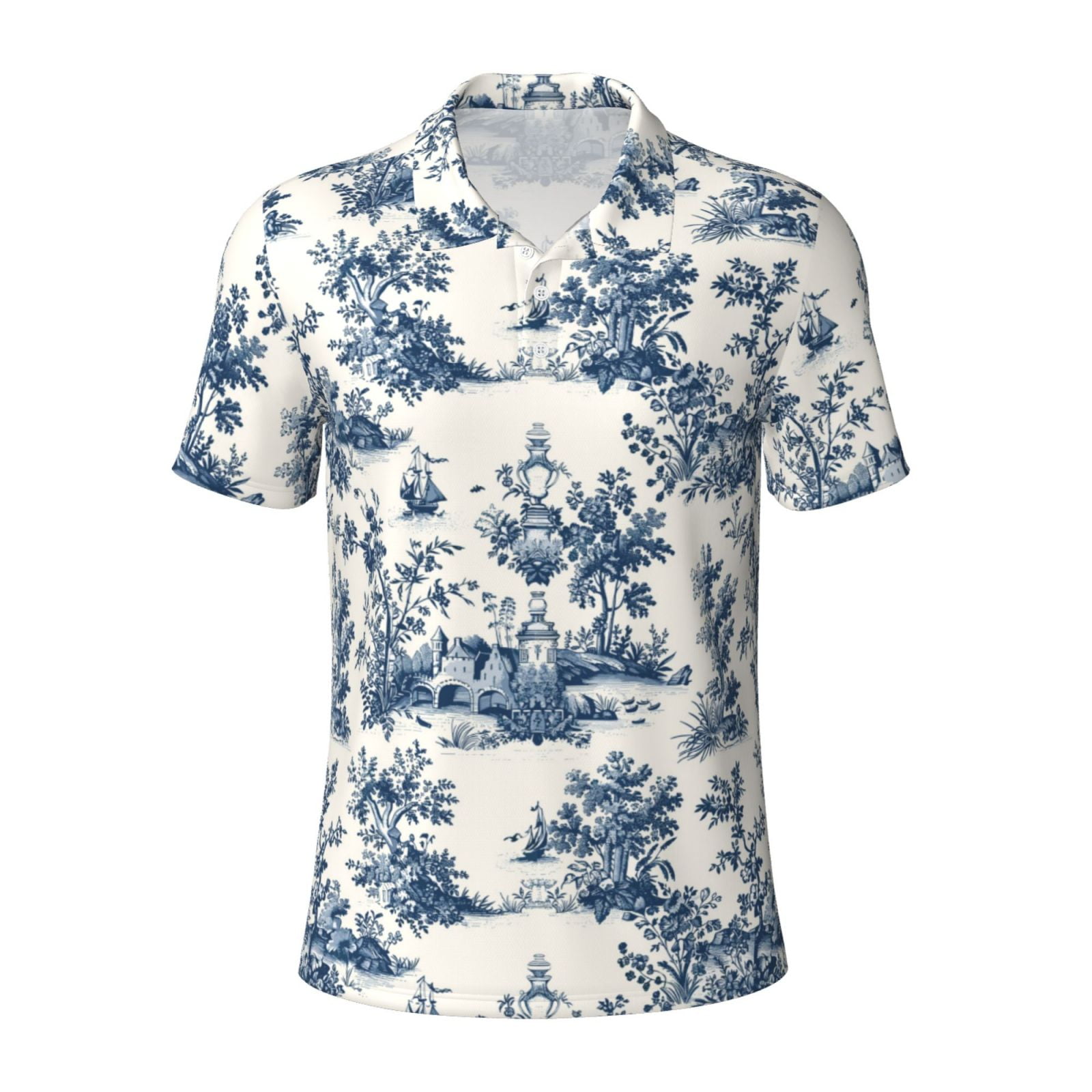 Qekee Vintage Floral 1 for Mens Polo Shirts Casual Short Sleeve Button ...