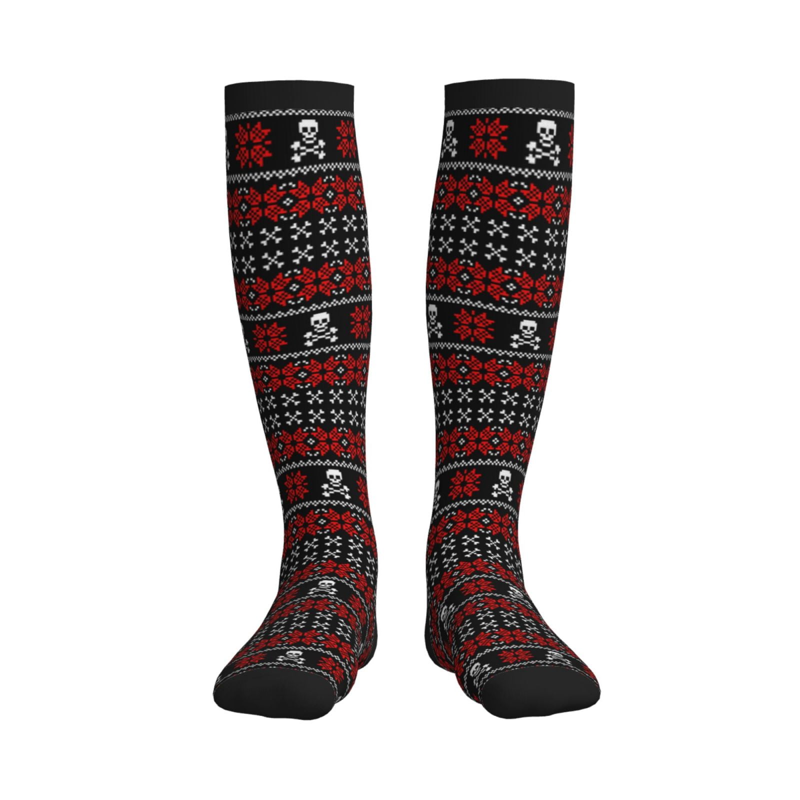 Qekee Vintage Maple Leaf with Skull Pattern Pattern Compression Socks ...