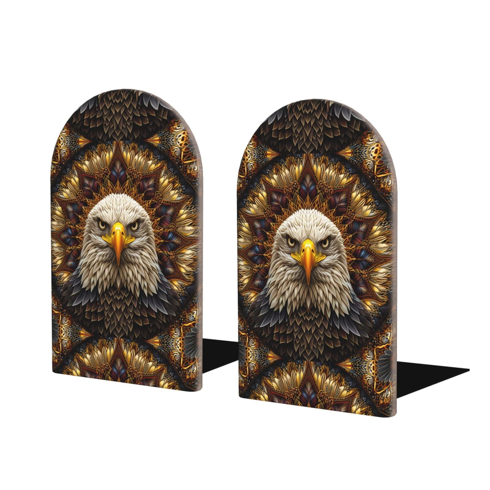 Qekee Vintage Pattern Bald Eagle for Shelves, Non-Slip Bookends, Wood ...