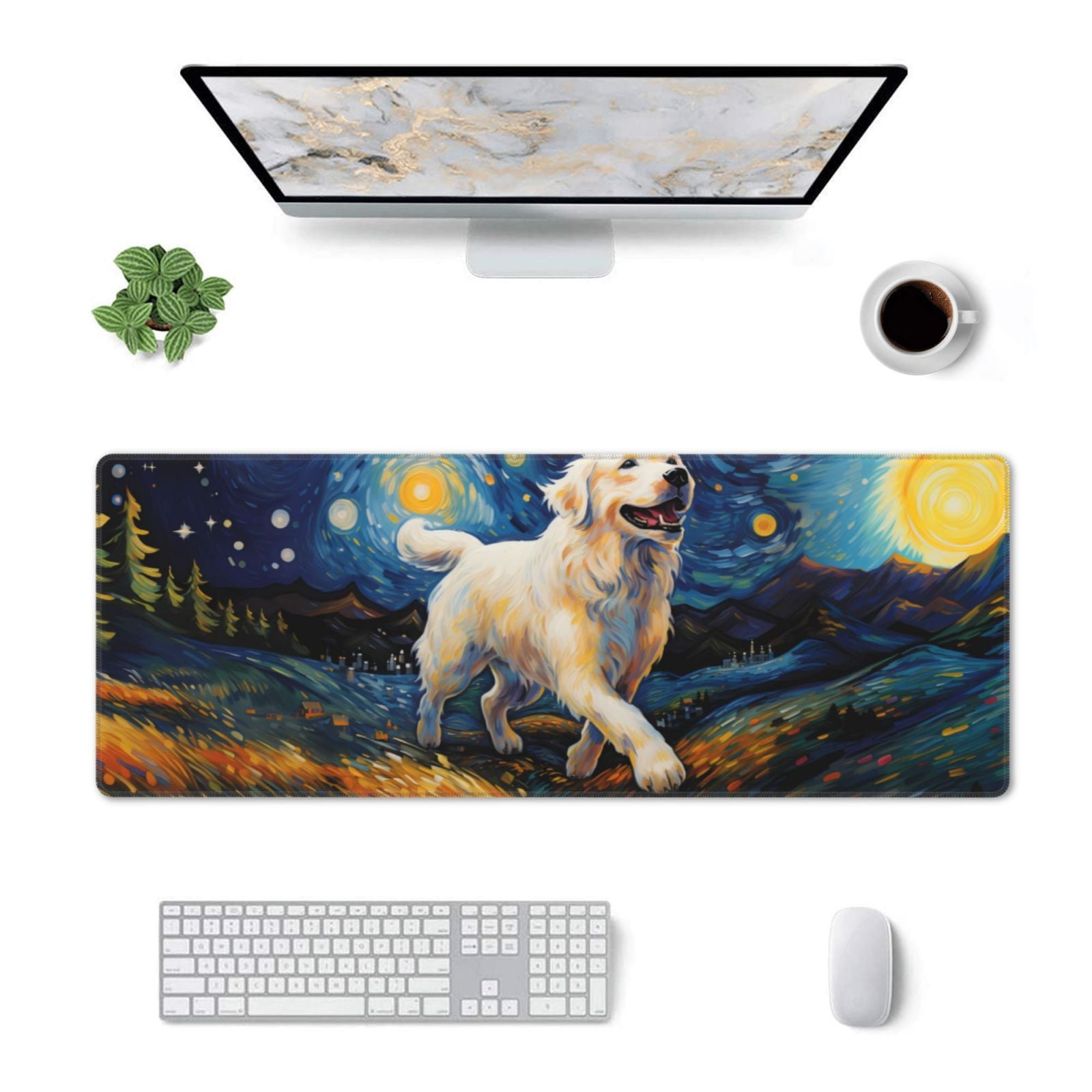 Qekee Vintage Starry Sky Labrador Print Mouse Pad,Desk Pad Protector ...