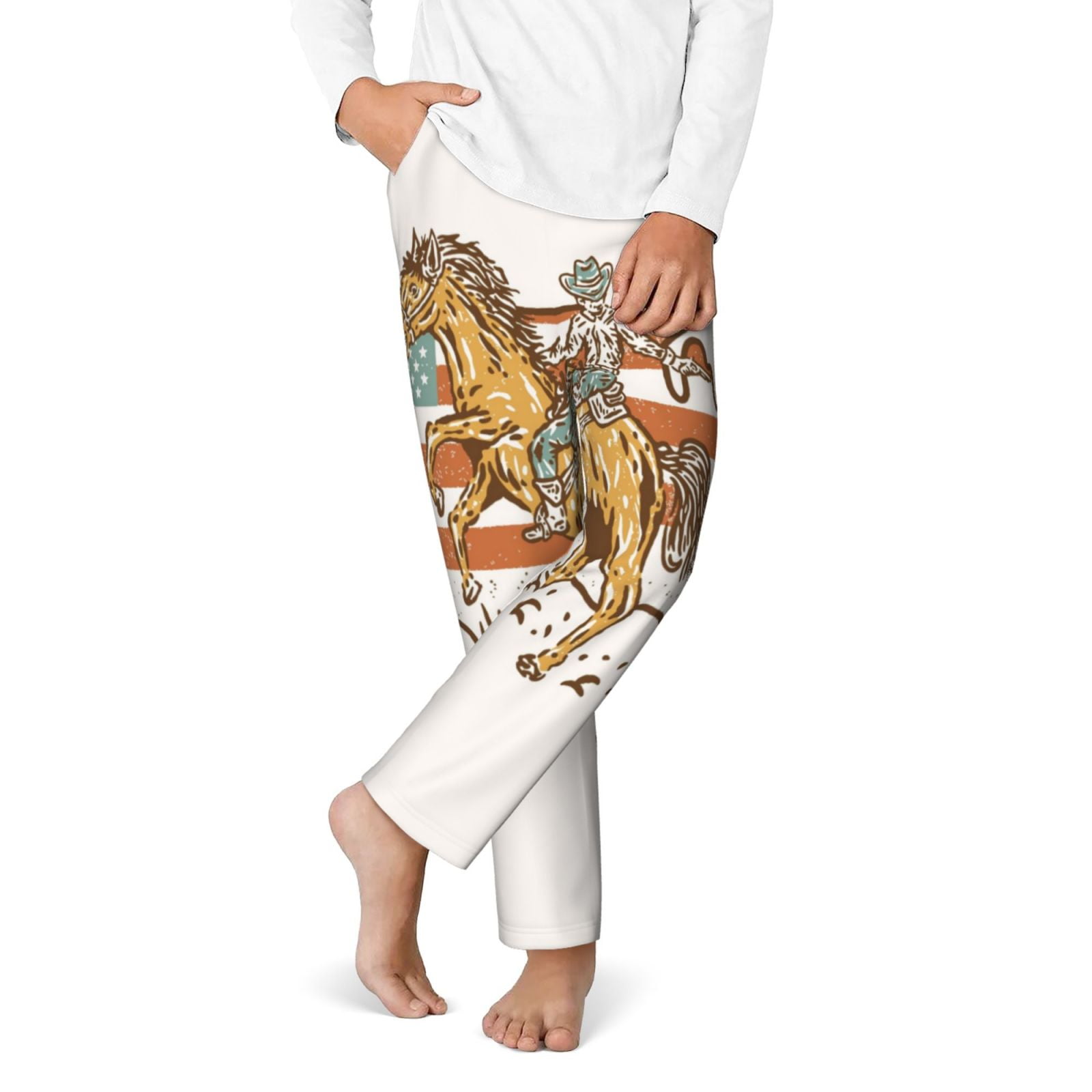 Qekee Vintage Wild West Cowboy Print Kids Pajama Pants, Teenagers ...