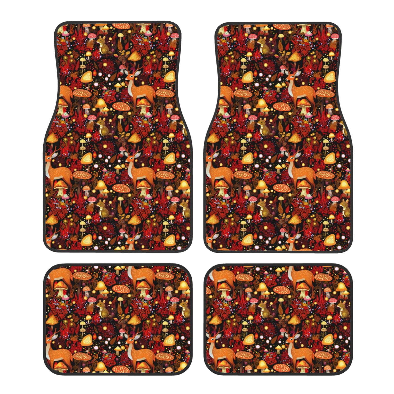 Qekee Warm Forest Plants and Deer Print Floor Mats for Cars, Auto ...