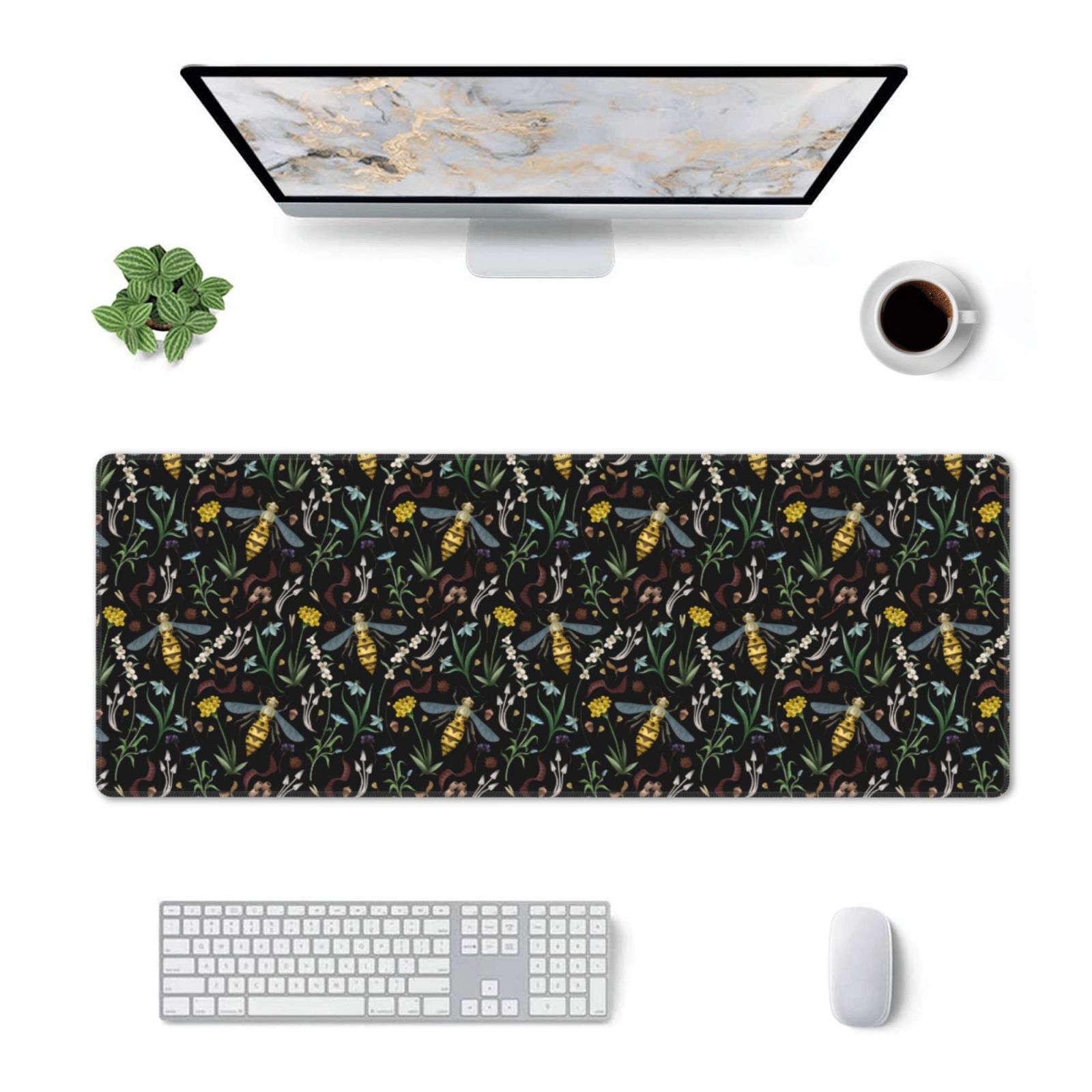 Qekee Wasp and Florals Print Mouse Pad,Desk Pad Protector,Office Desk ...