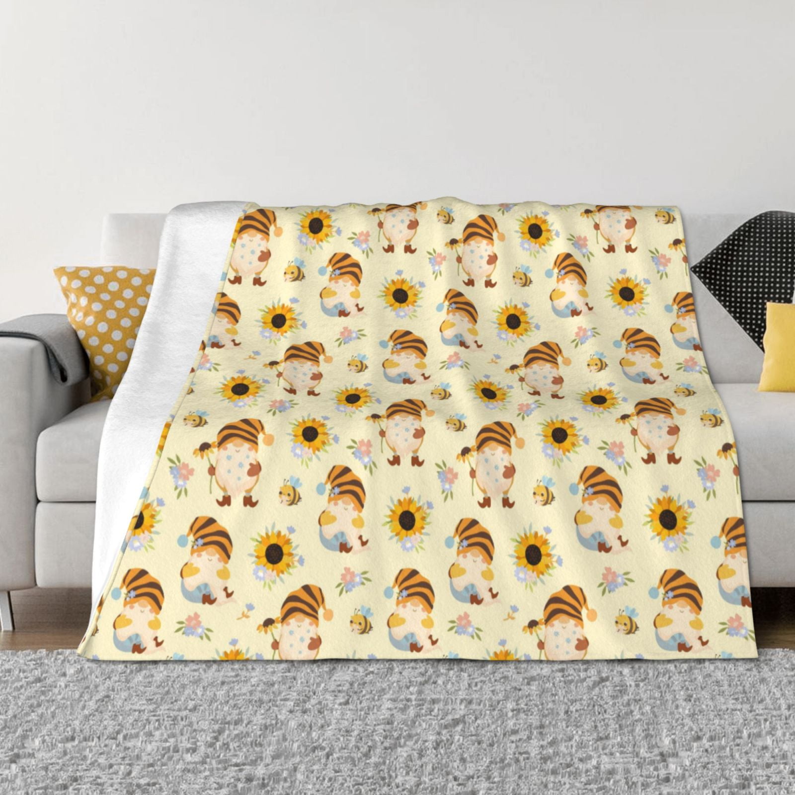 Qekee Watercolor Bee Honey Honeycomb Bee print Throw Blanket, Cotton ...