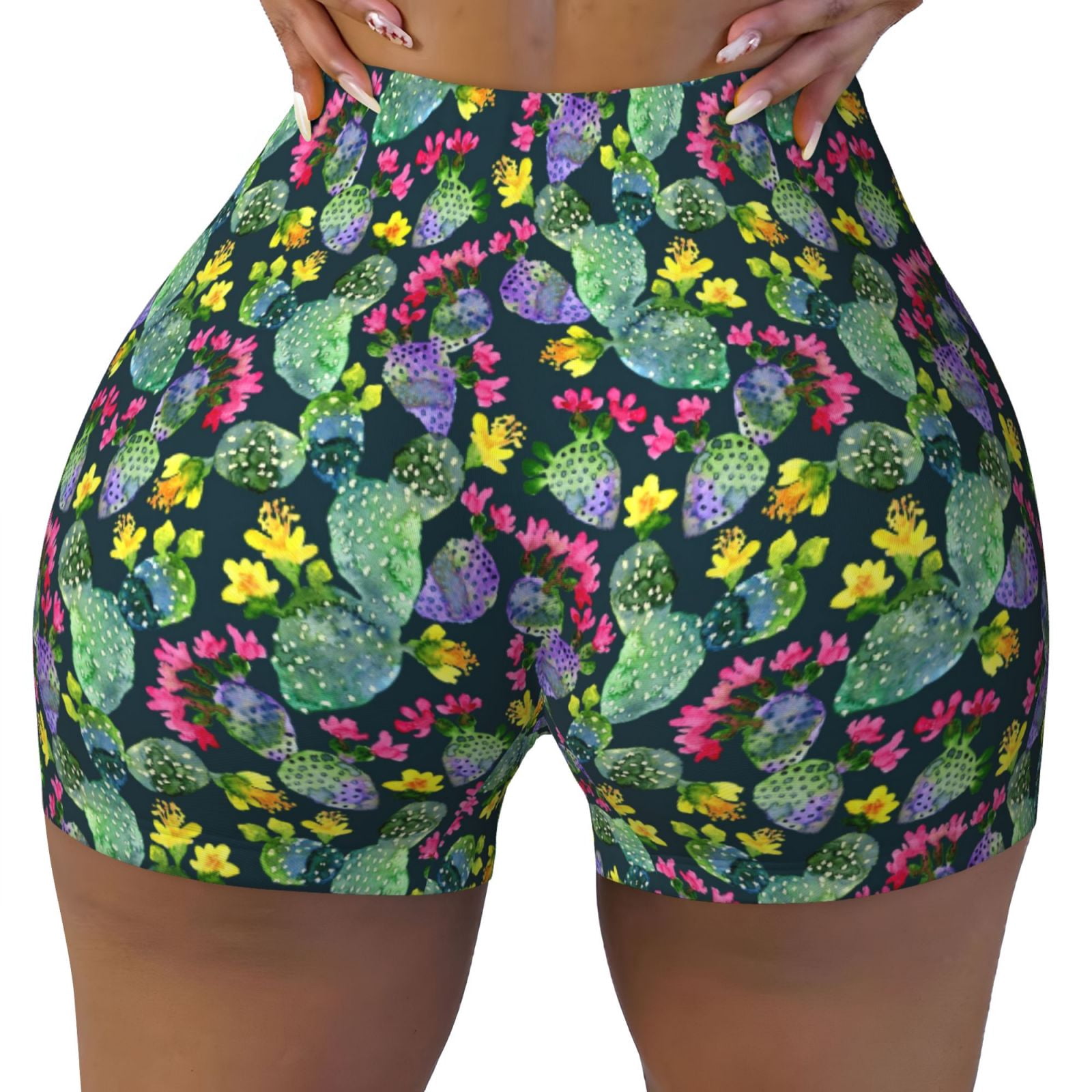 Qekee Watercolor Cactuses Women Workout Shorts, Sports shorts, Scrunch ...