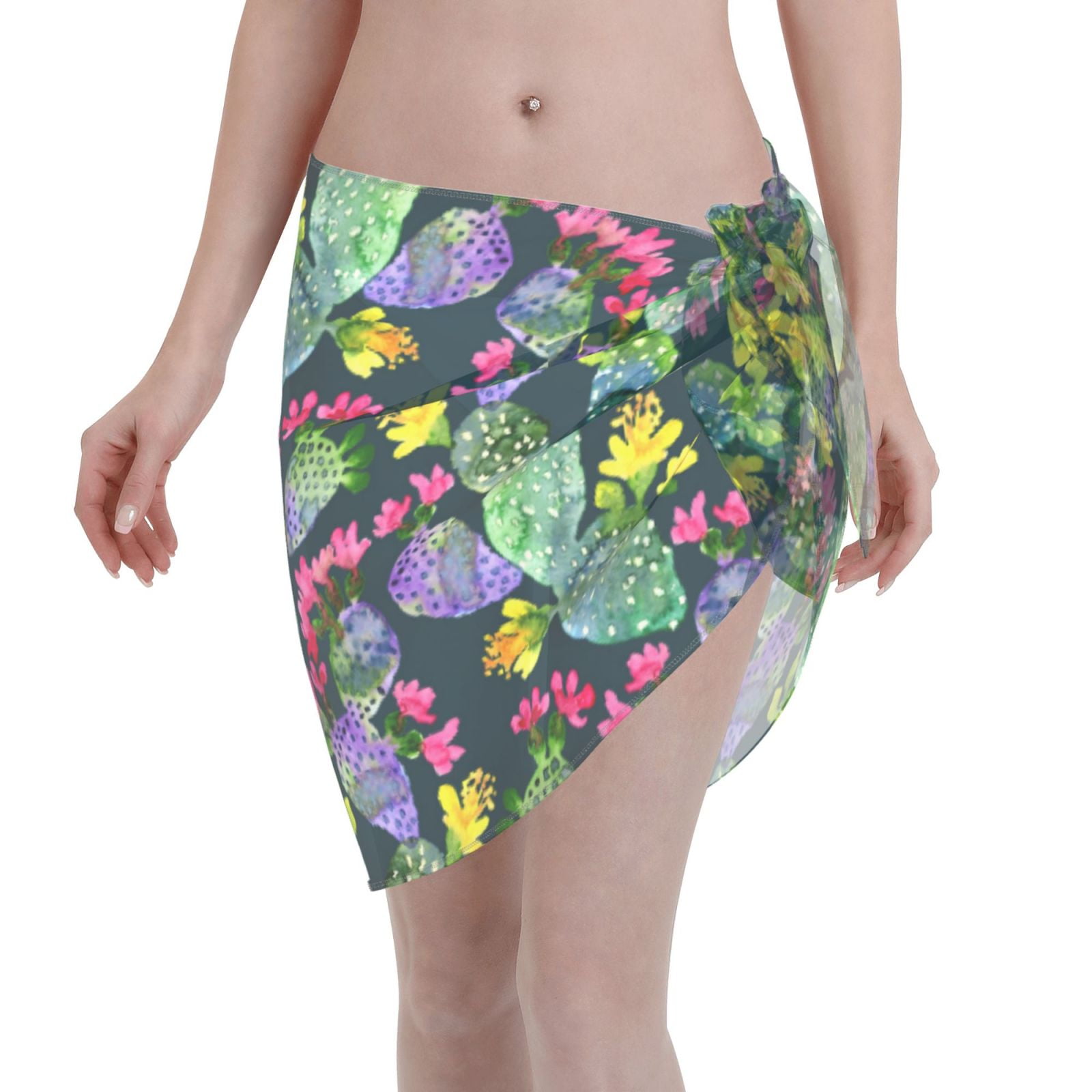 Qekee Watercolor Cactuses Women's Short Sarongs Cover Ups Sheer Bikini ...