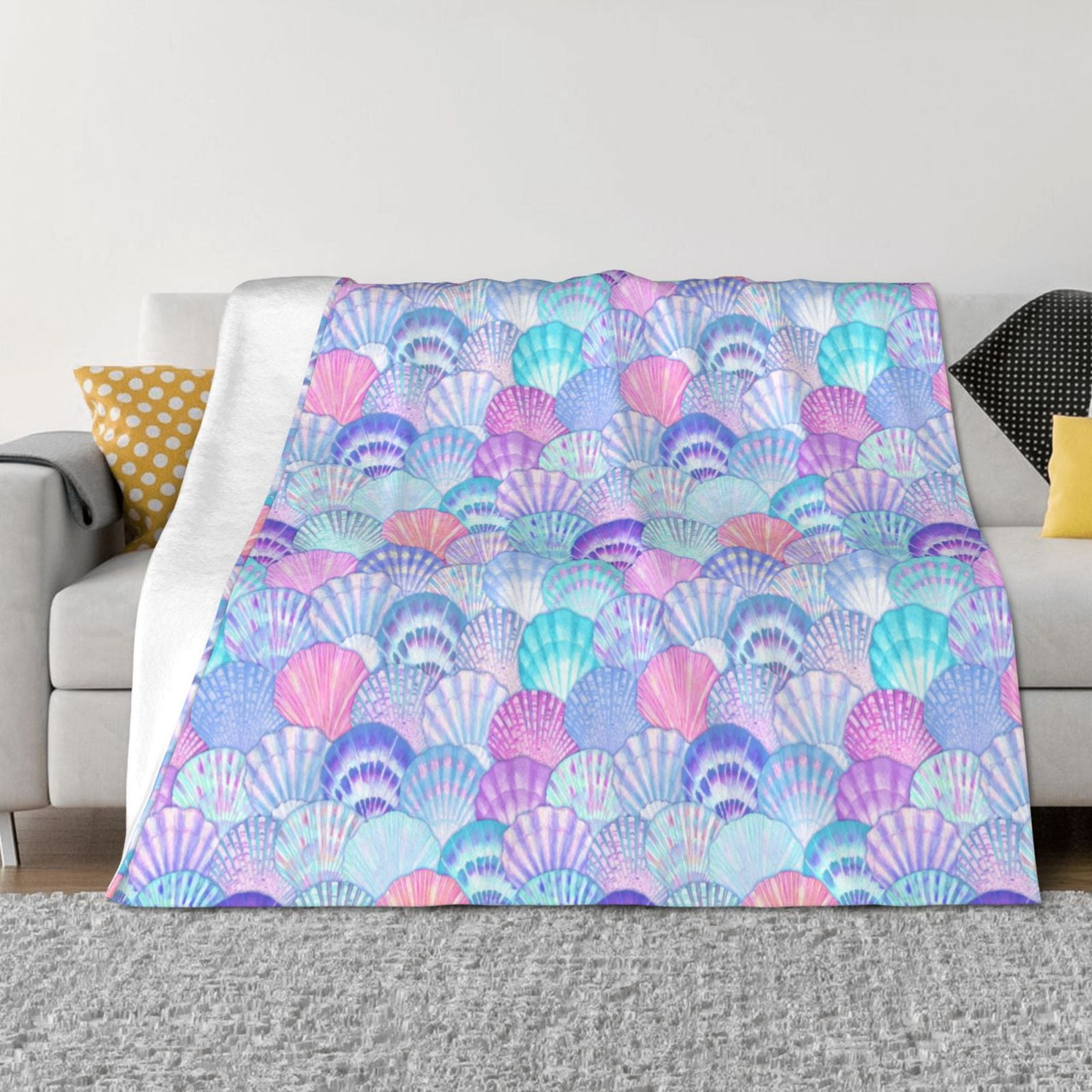 Qekee Watercolor Sea Shells 1 print Throw Blanket, Cotton Flannel Home ...