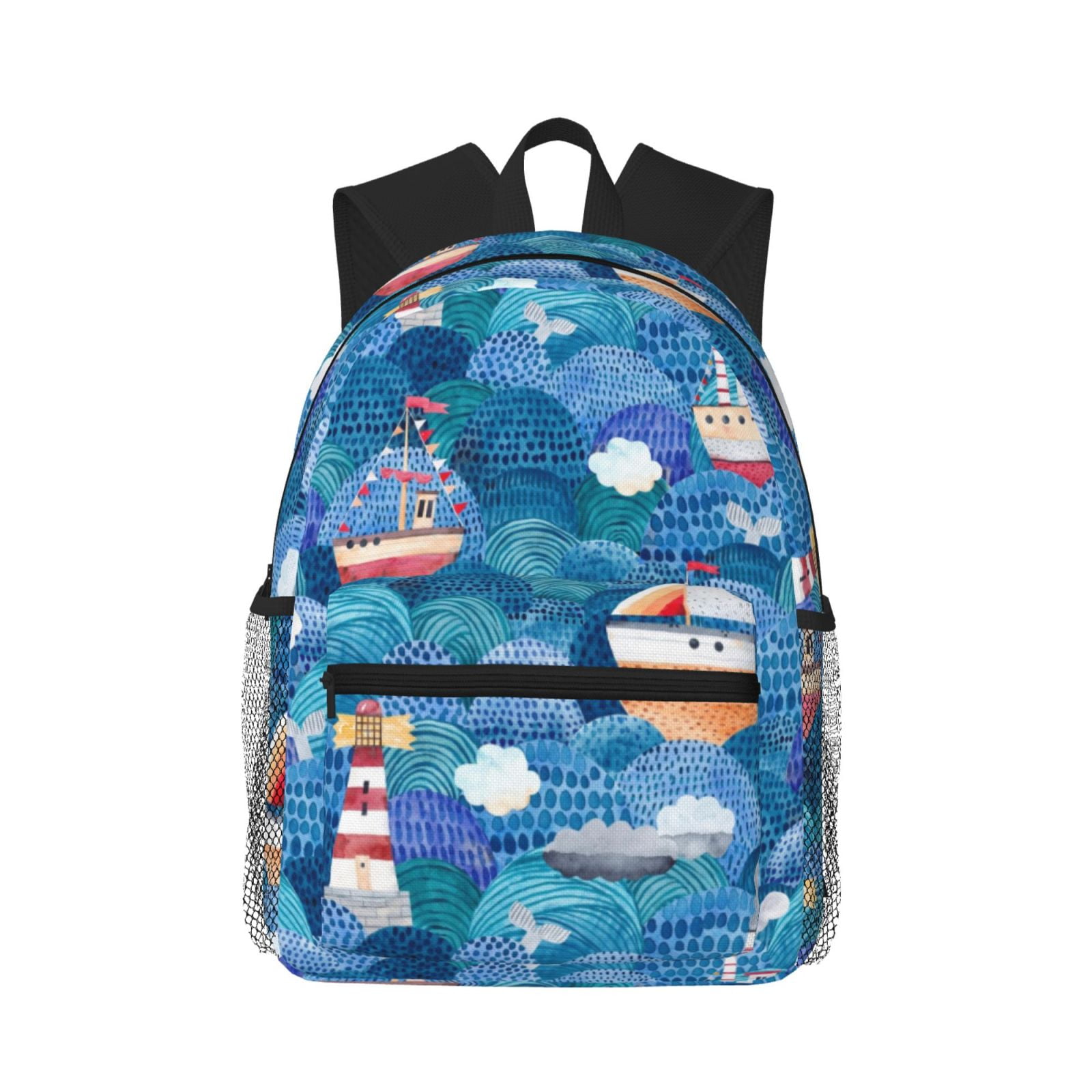 Qekee Watercolor Ships print Backpack for Men and Women - Basic Bookbag ...