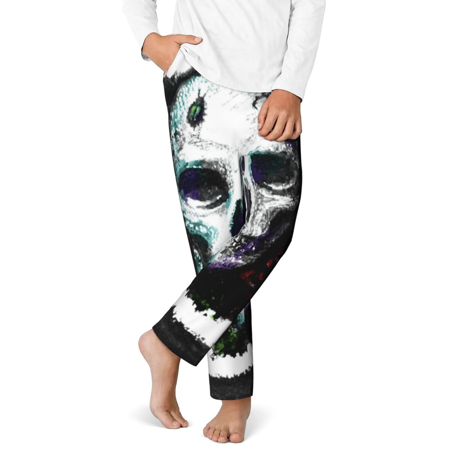 Qekee Watercolor Skull Print Kids Pajama Pants, Teenagers' Bottom ...