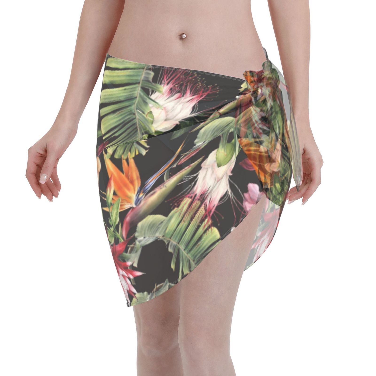 Qekee Watercolor Tropical Flowers Women's Short Sarongs Cover Ups Sheer Bikini Wraps for ...