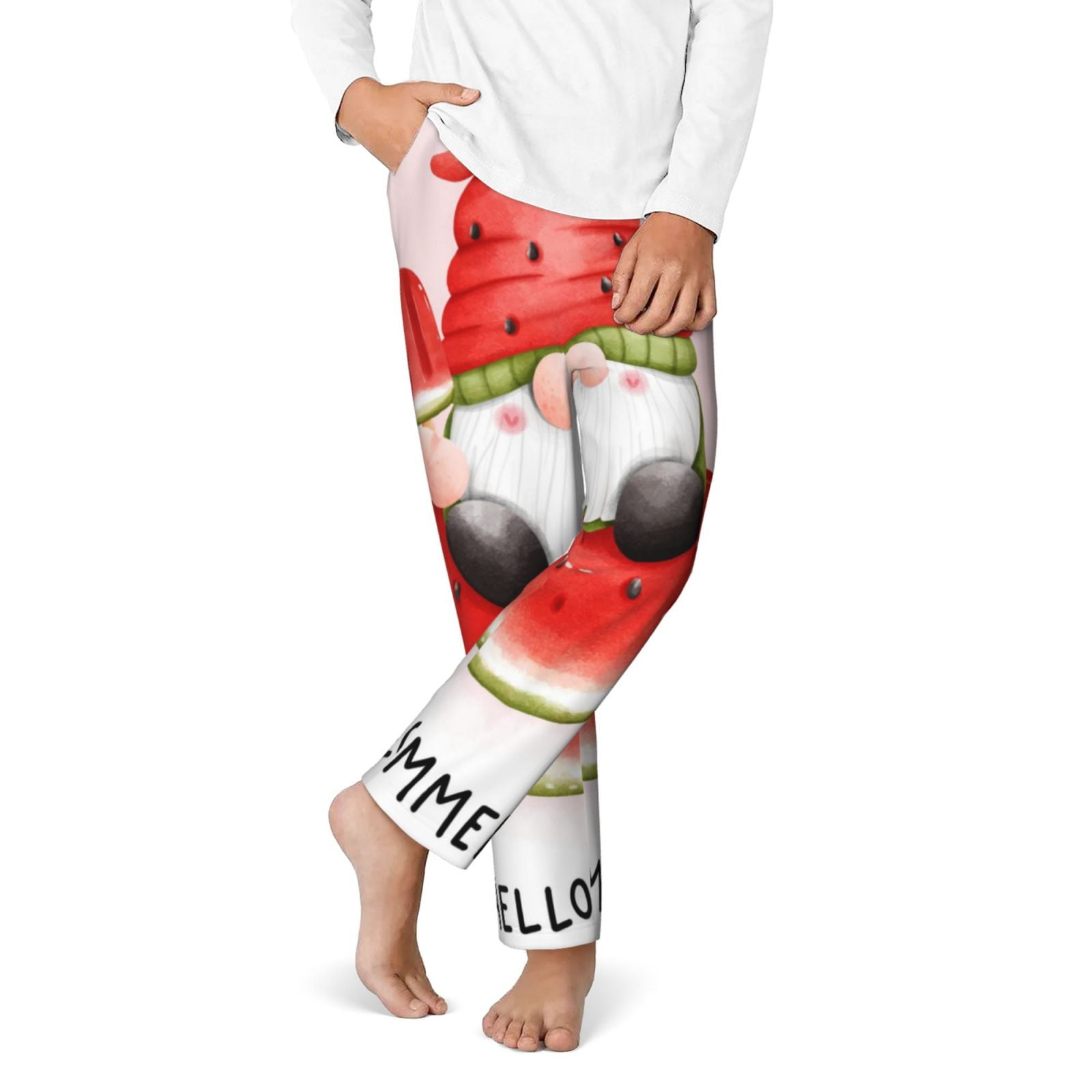 Qekee Watermelon Gnome Print Kids Pajama Pants, Teenagers' Bottom ...
