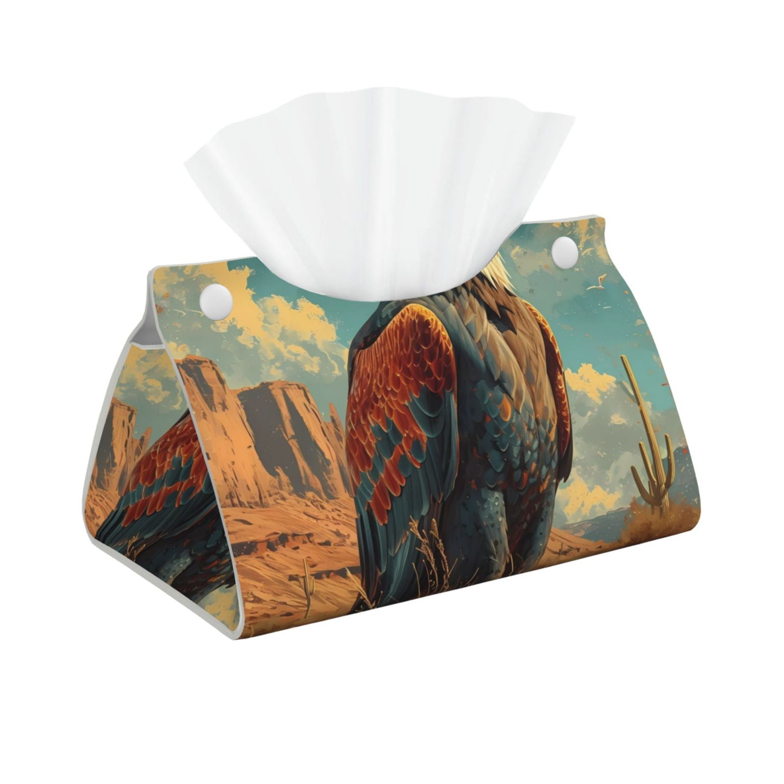 Qekee Western Desert Cactus Bald Eagle Long Tissue Box Cover, Tissue ...