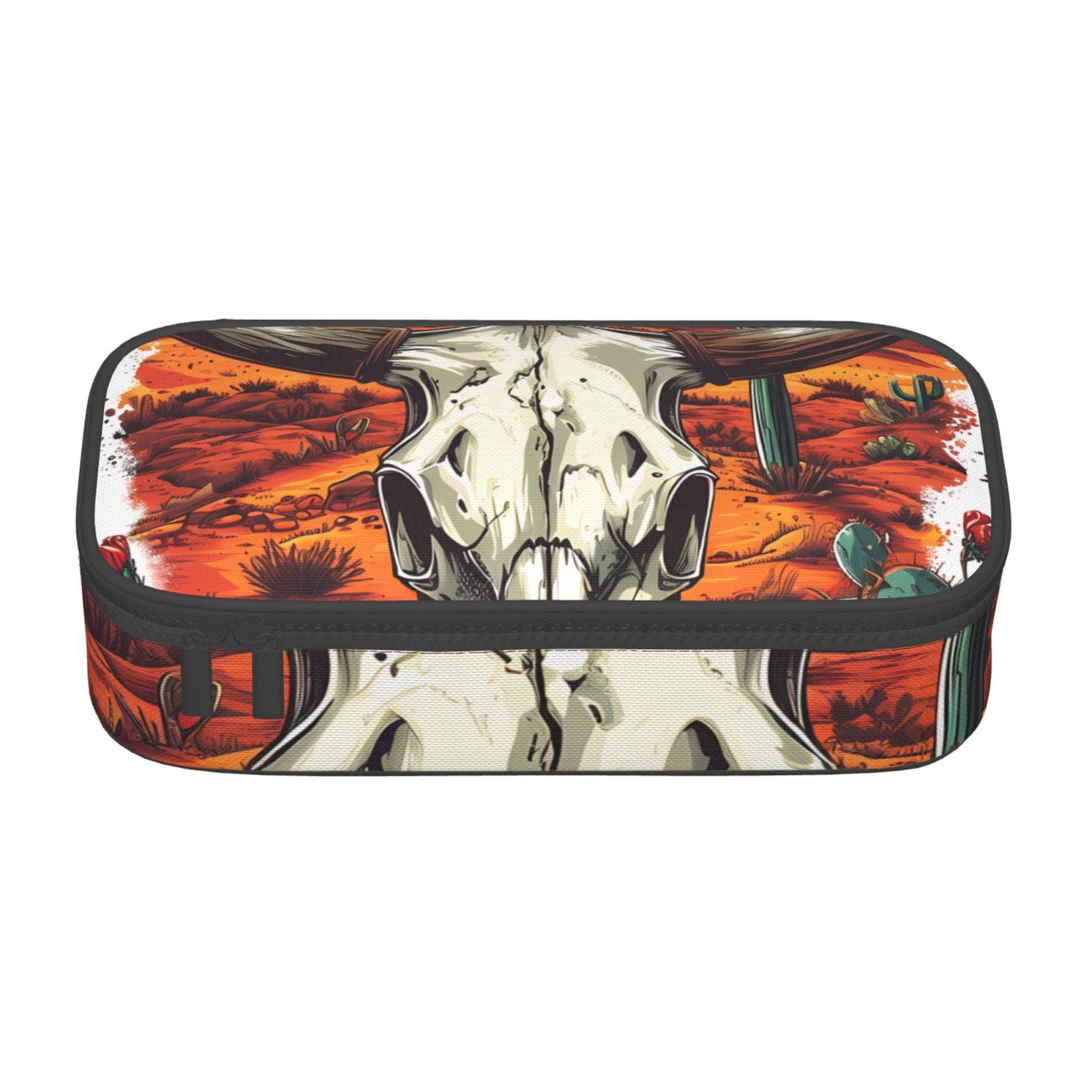 Qekee Western Desert Cactus Ram Skull print Large Pencil Case ...