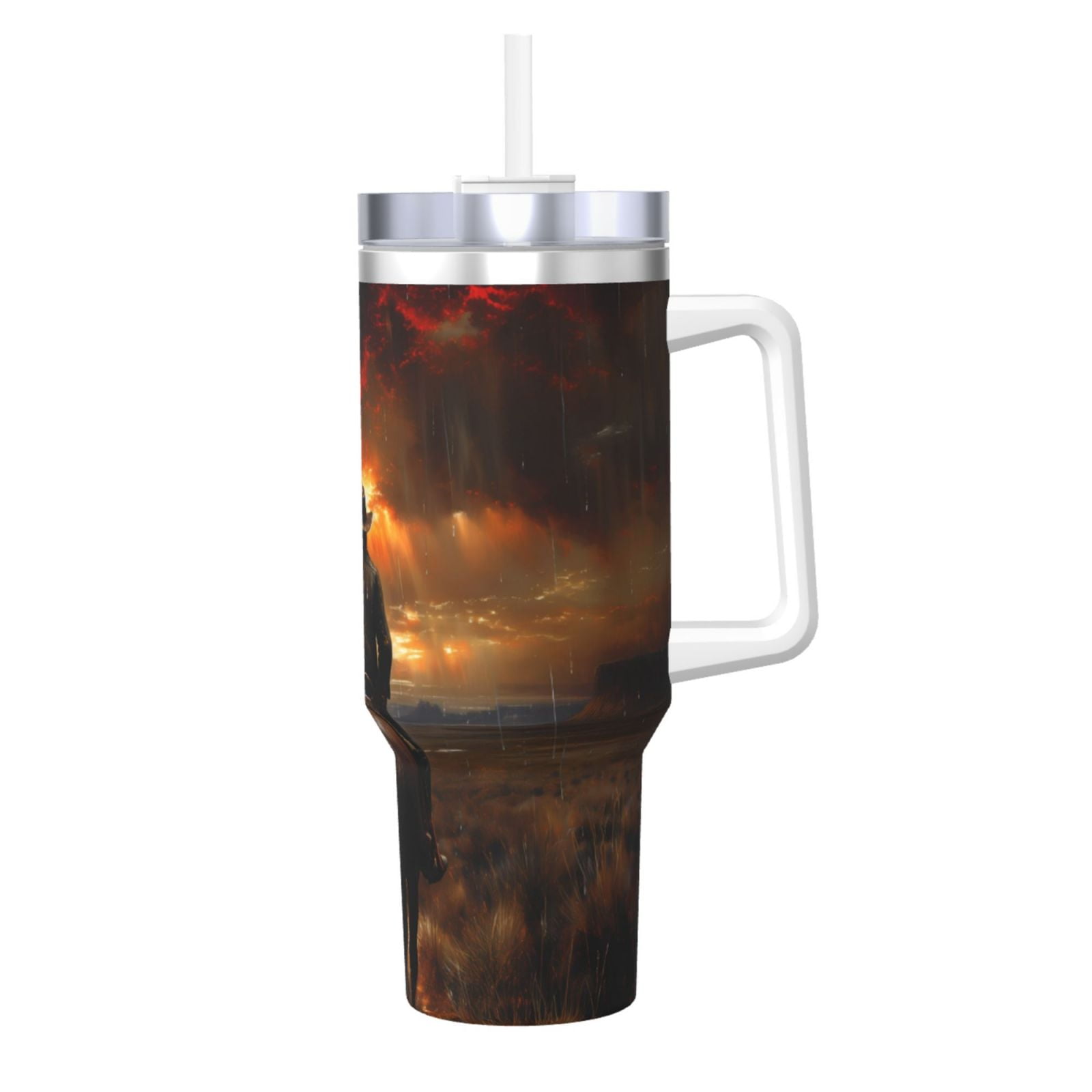Qekee Western Rainy Desert Cowboy Print 40 OZ Large Capacity Ice Bully ...
