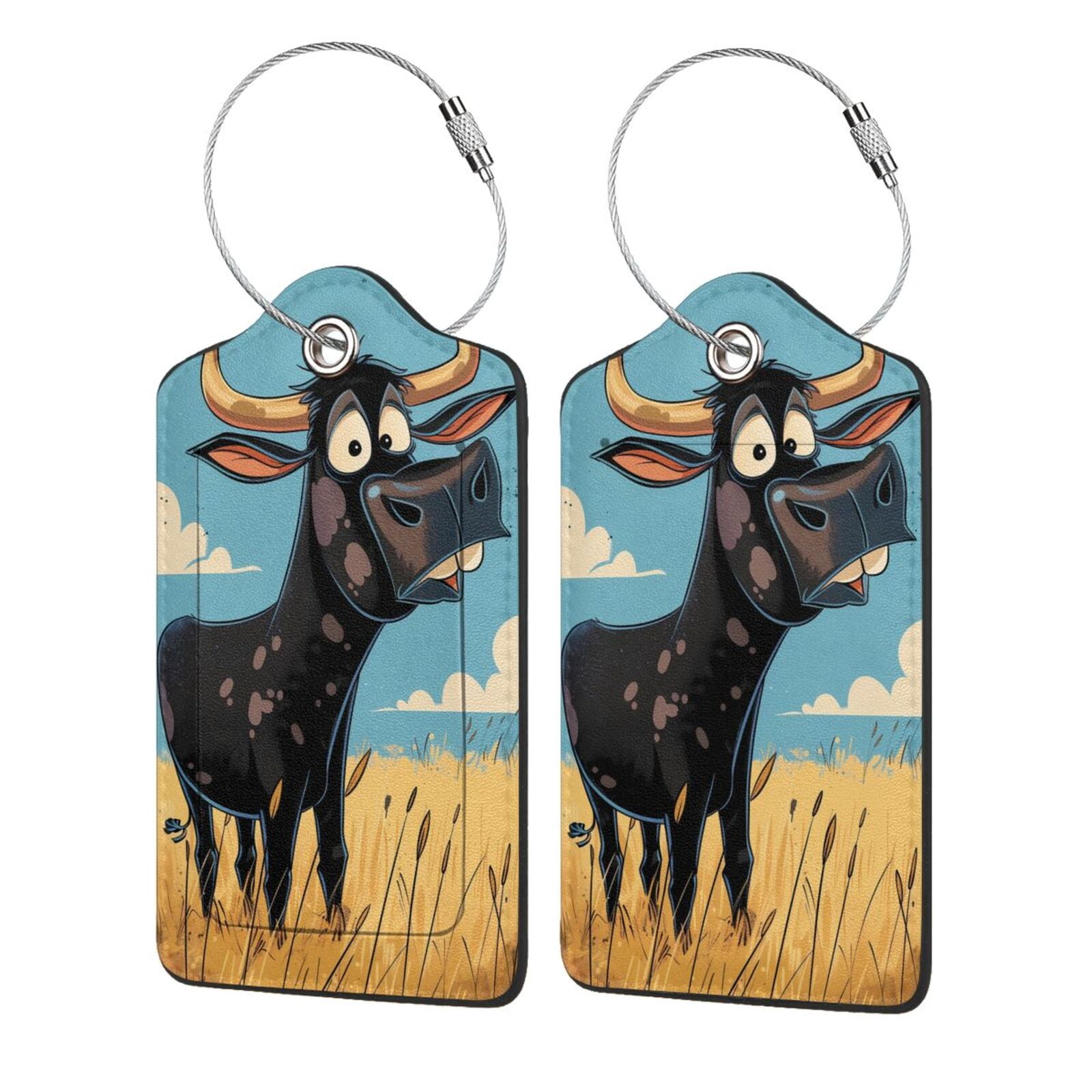 Qekee Whimsical Cartoon Cow Pattern Luggage Tags, Premium PU Leather ...