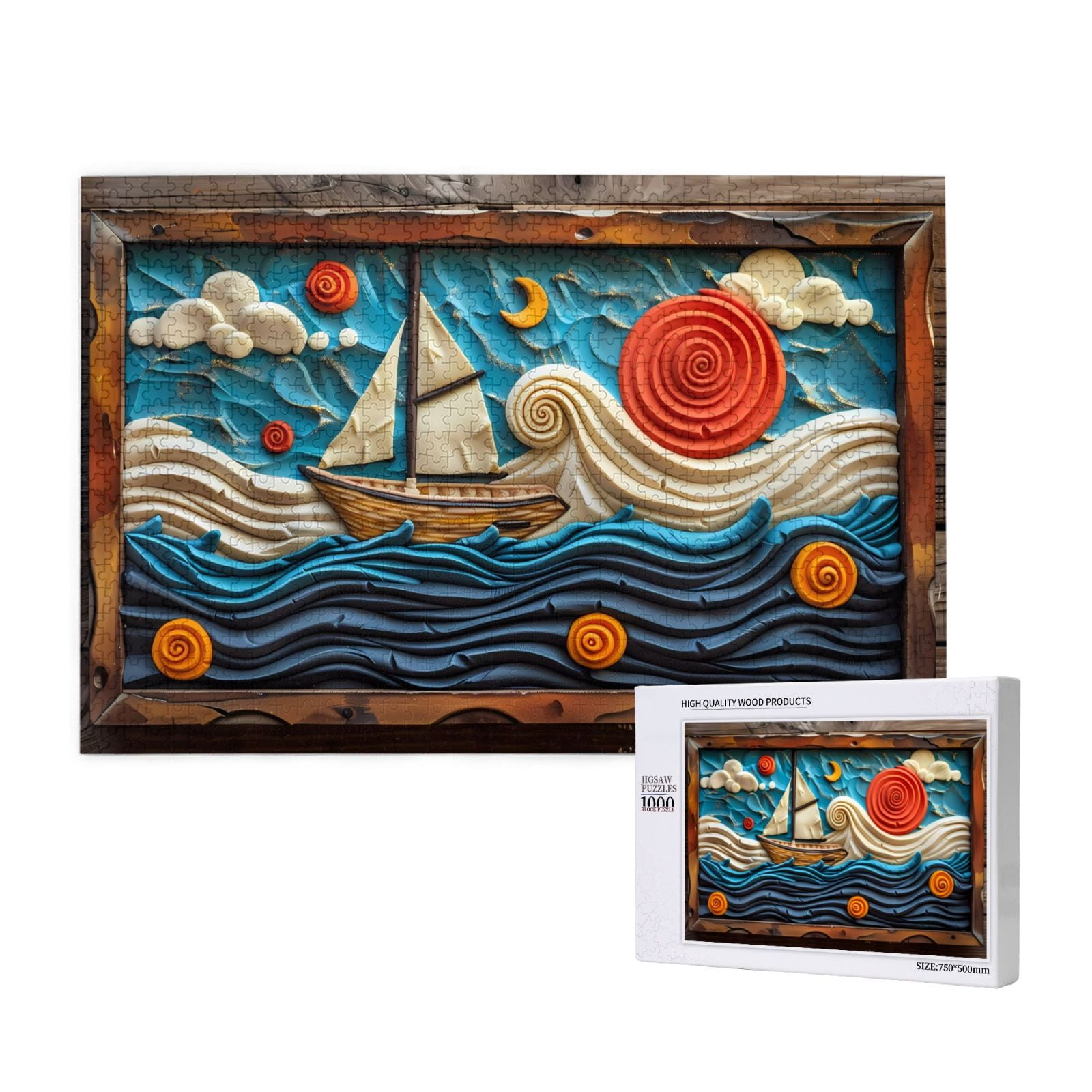 Qekee Whimsical Sailboat Ocean Art Print 1000-Piece Jigsaw Puzzles ...