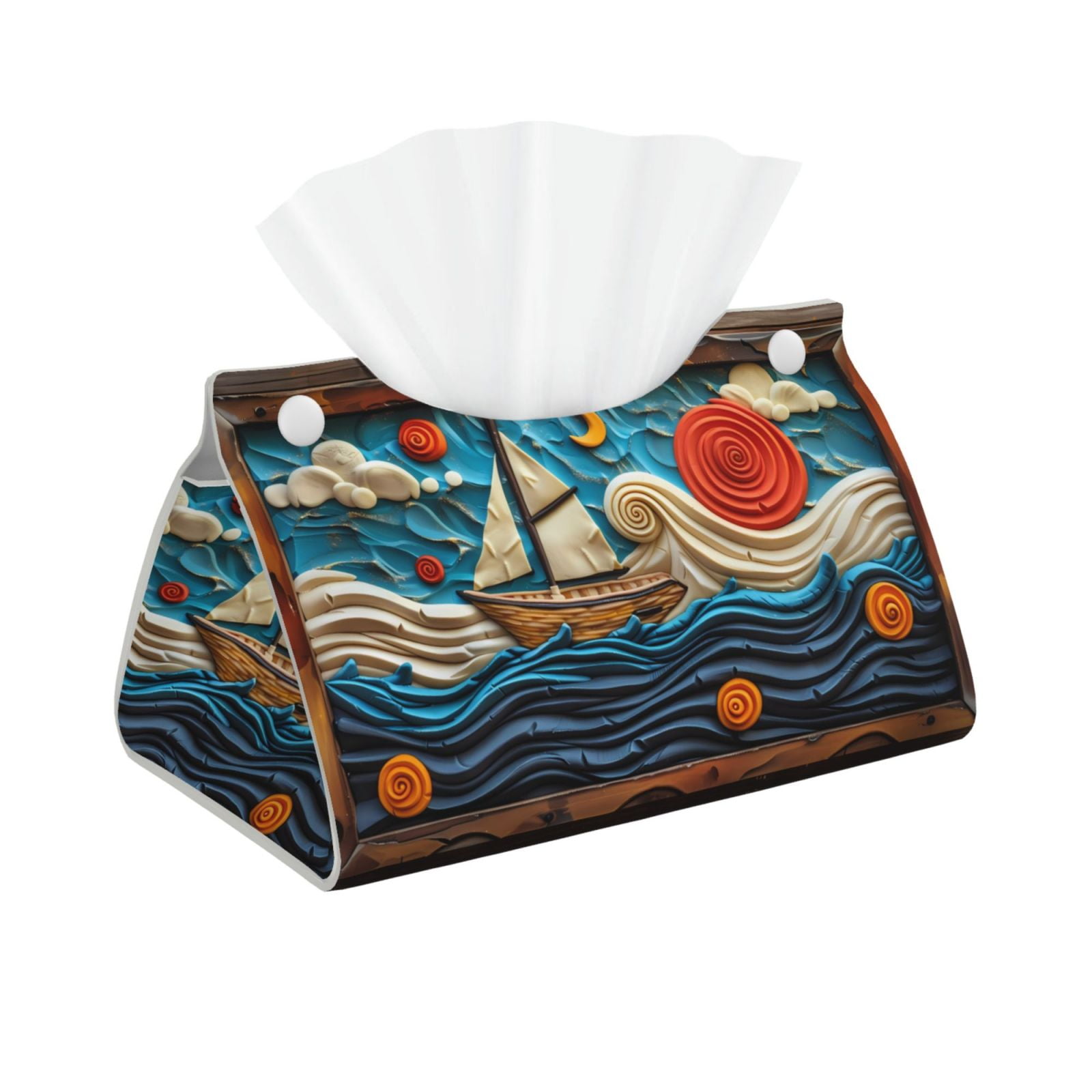Qekee Whimsical Sailboat Ocean Art Print Long Tissue Box Cover, Tissue ...