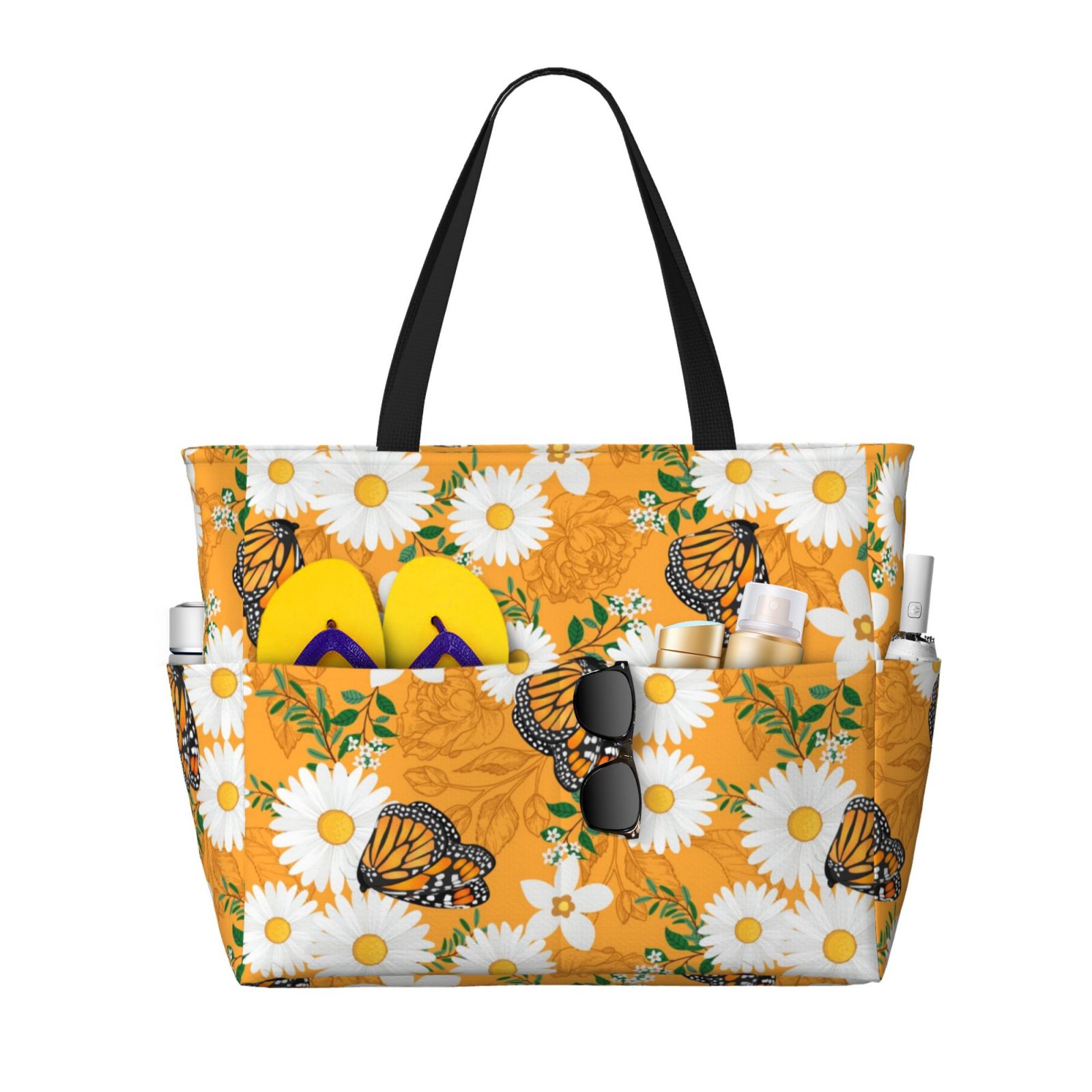 Qekee White Floral and Butterflies Beach Bag for Women Oversized beach ...