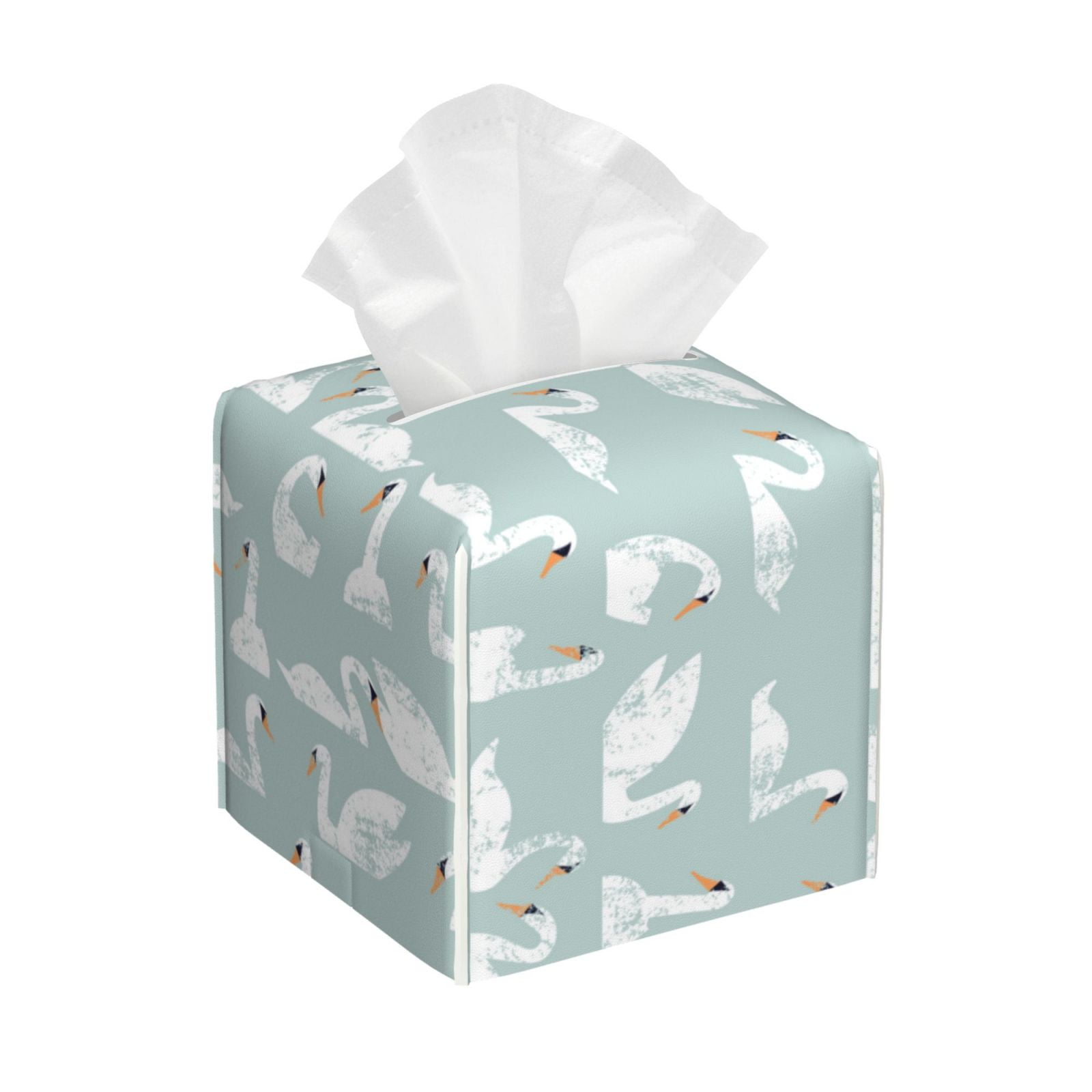 Qekee White Swan for Tissue Box Cover Holder, Square with Bottom Belt ...