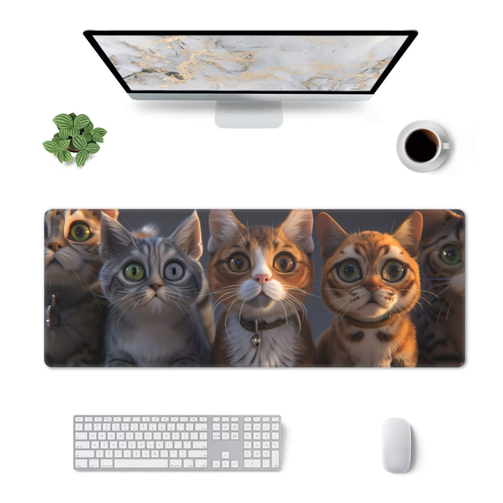 Qekee Wide Eyed Cartoon Cats Print Mouse Pad,Desk Pad Protector,Office ...