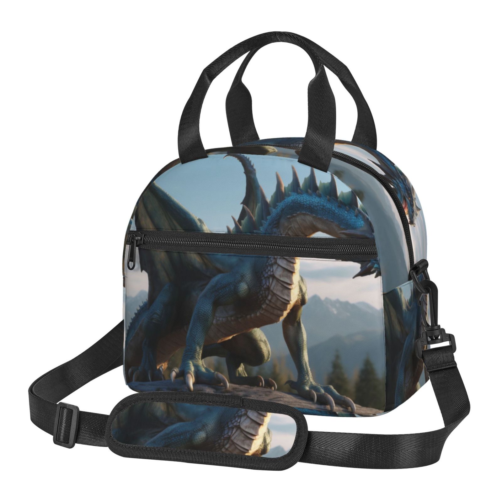 Qekee Wild Blue Cool Dragon for Lunch Box for Women and men, Insulated Lunch Bag with Adjustable ...