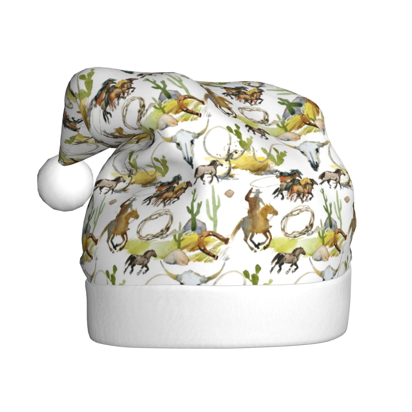 Qekee Wild West Western for Fluffy Red Santa Hats Set Plush Brim and ...