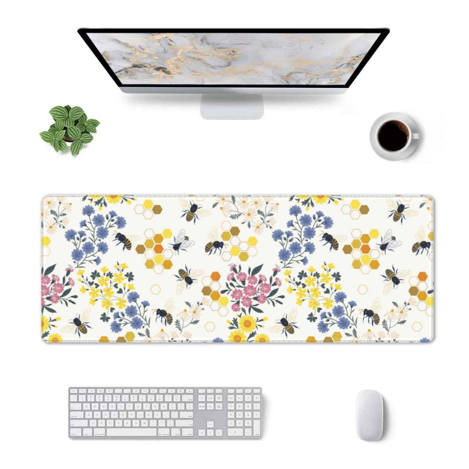 Qekee Wildflower Honeybee Print Mouse Pad,Desk Pad Protector,Office ...