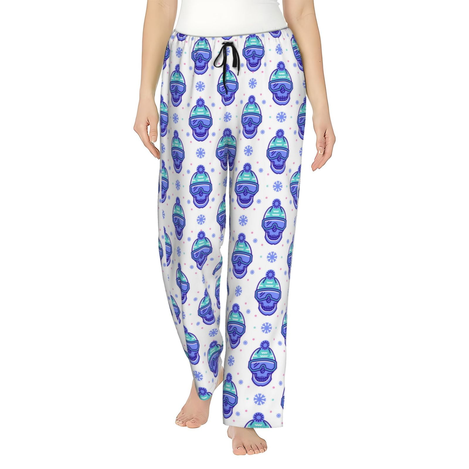 Qekee Winter Snowflake Skiing Skull Print Women Lounge Pants,Pajama ...