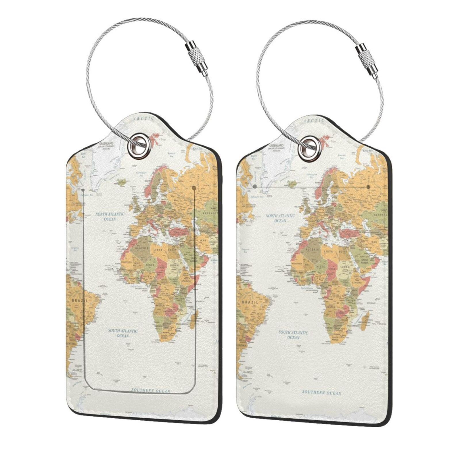 Qekee World Map 1 Pattern Luggage Tags, Premium PU Leather Luggage Tags ...