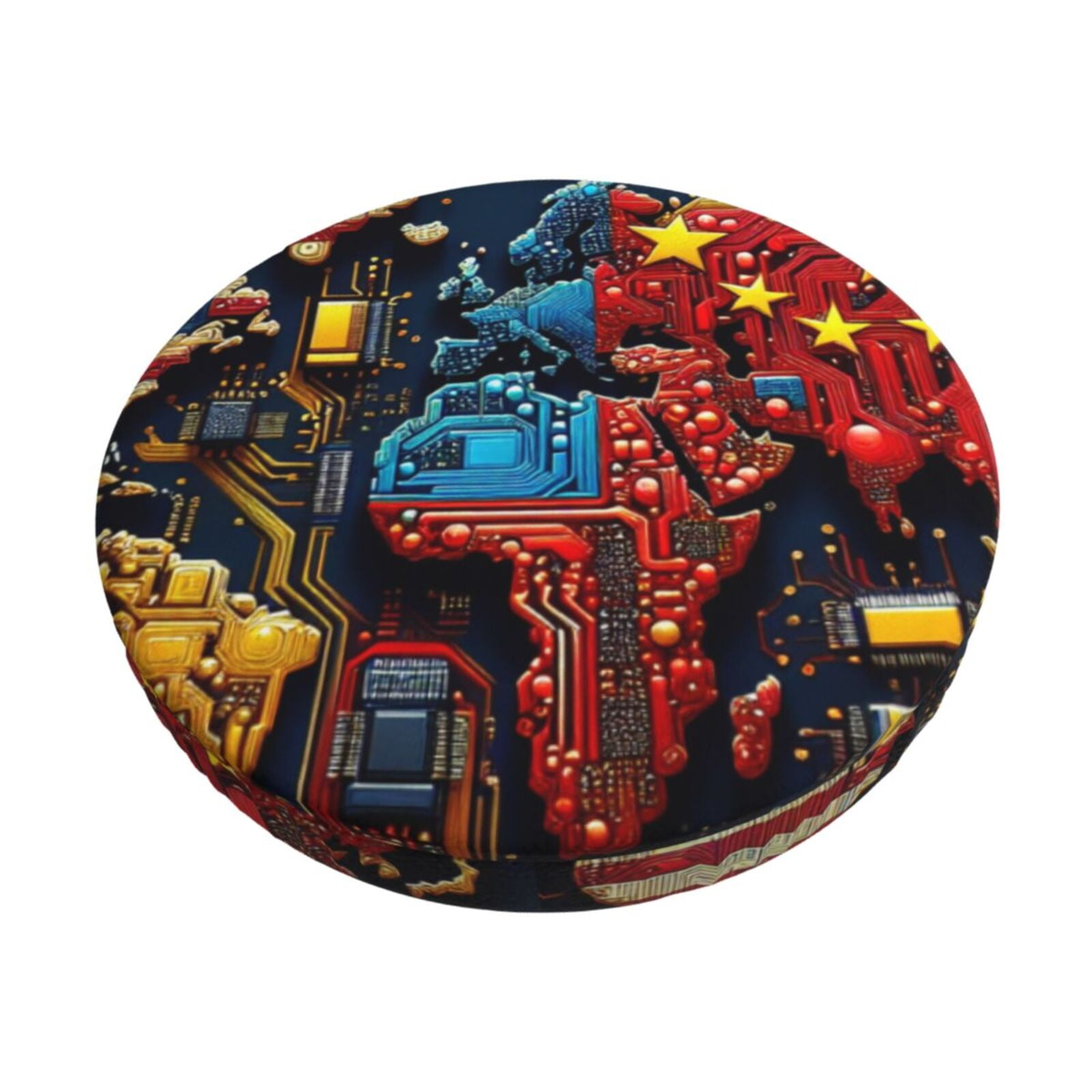 Qekee World Map Of Digital Circuits Round Bar Chair Cushion Cover ...
