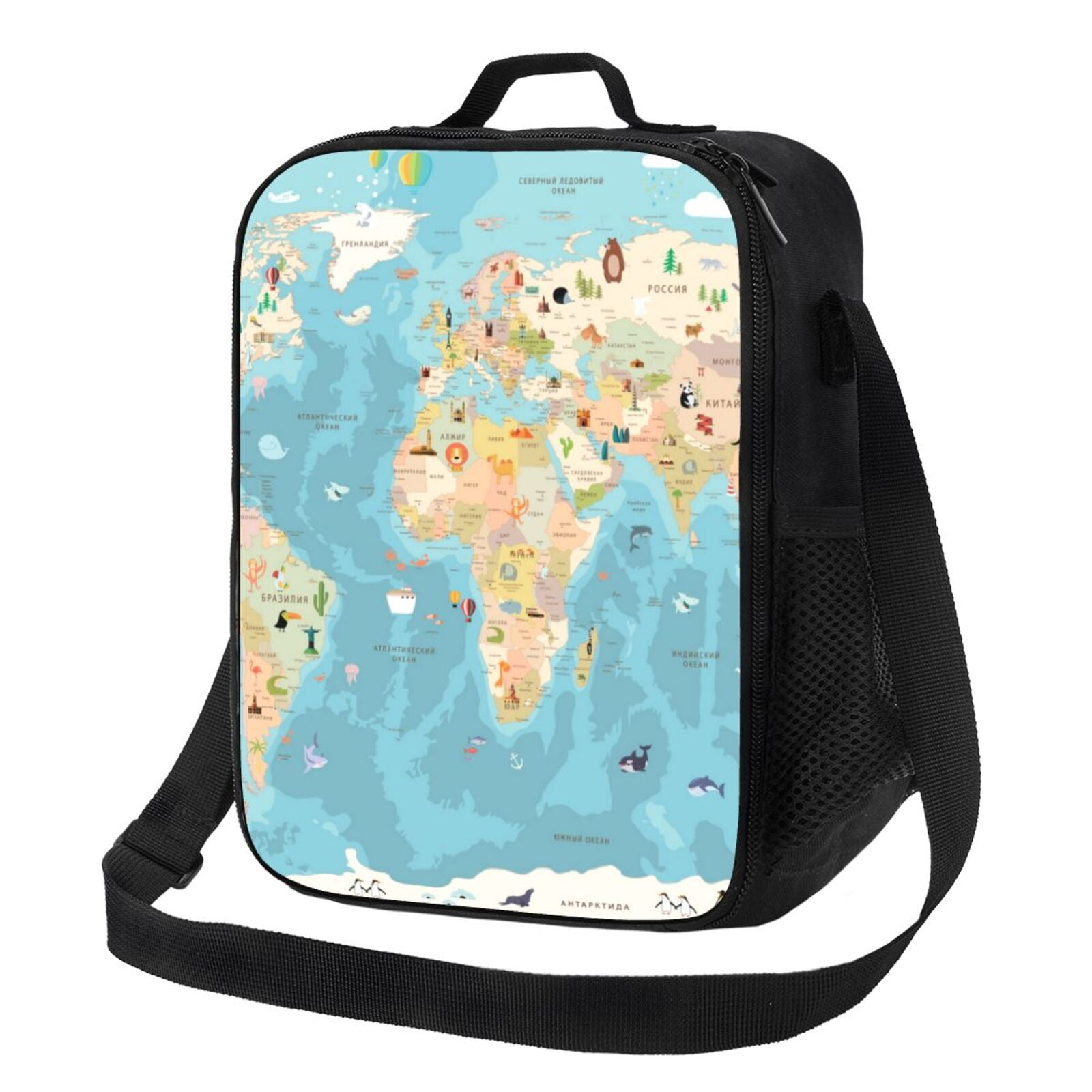 Qekee World Map With Animals 1 for Insulated Lunch Bag for Women/Men ...